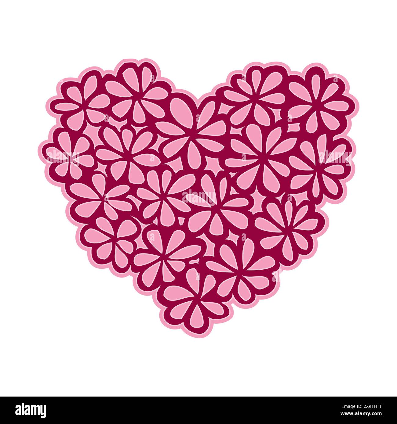 Floral heart made of flowers hand drawn line. Vector illustration ...
