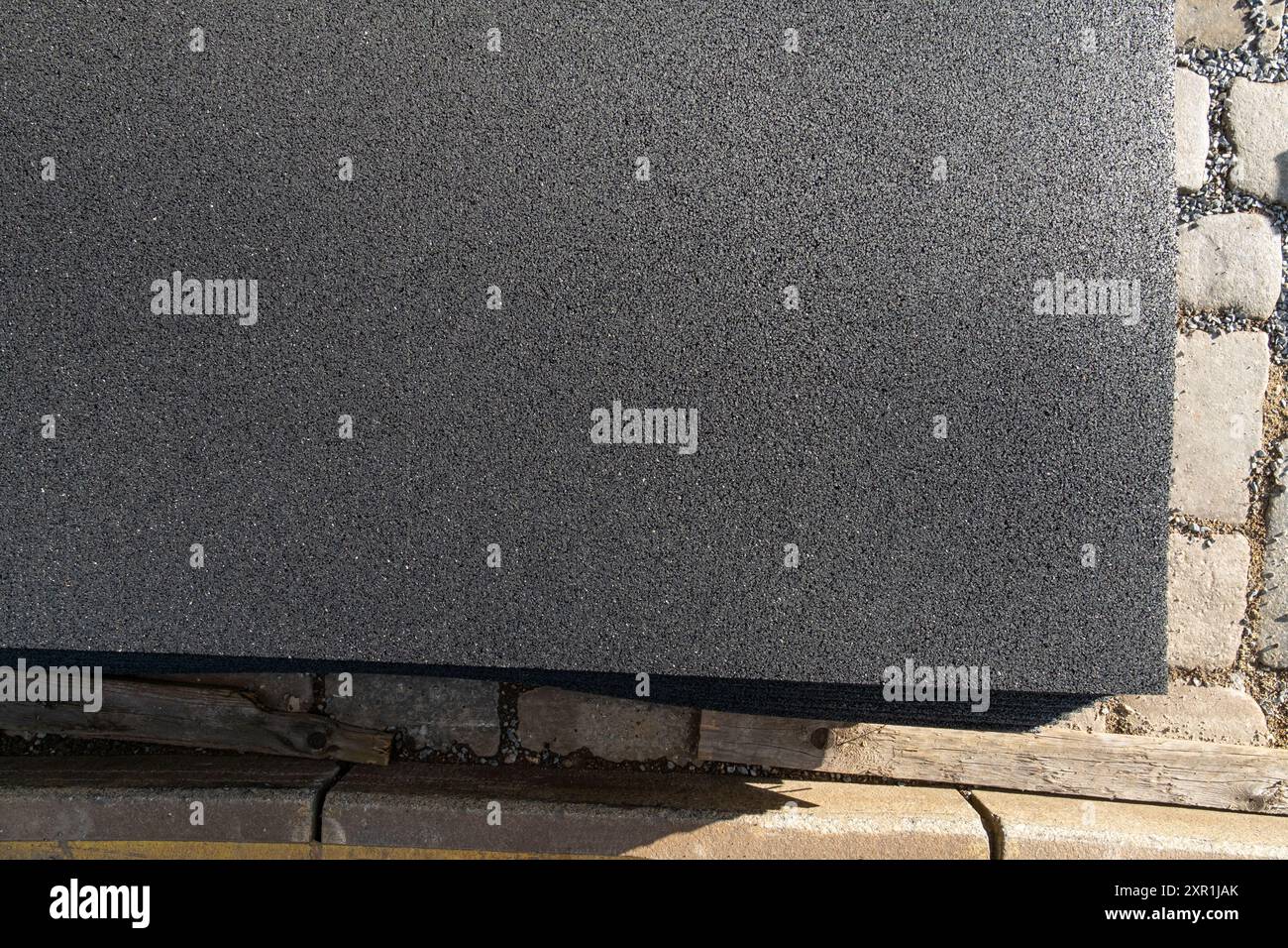 pneumatic pad at a construction site of tram tracks in a European city ...