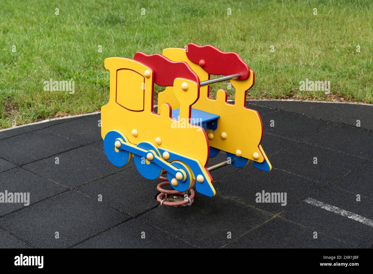 kid's playground train designed as a mini road with signs, teaching ...