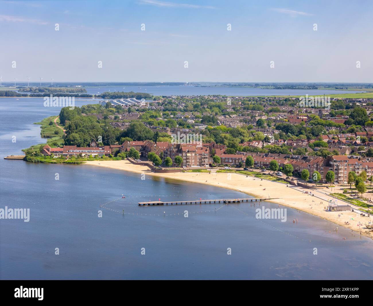 Aerial drone photo of the beach in the town of Huizen, located at the ...