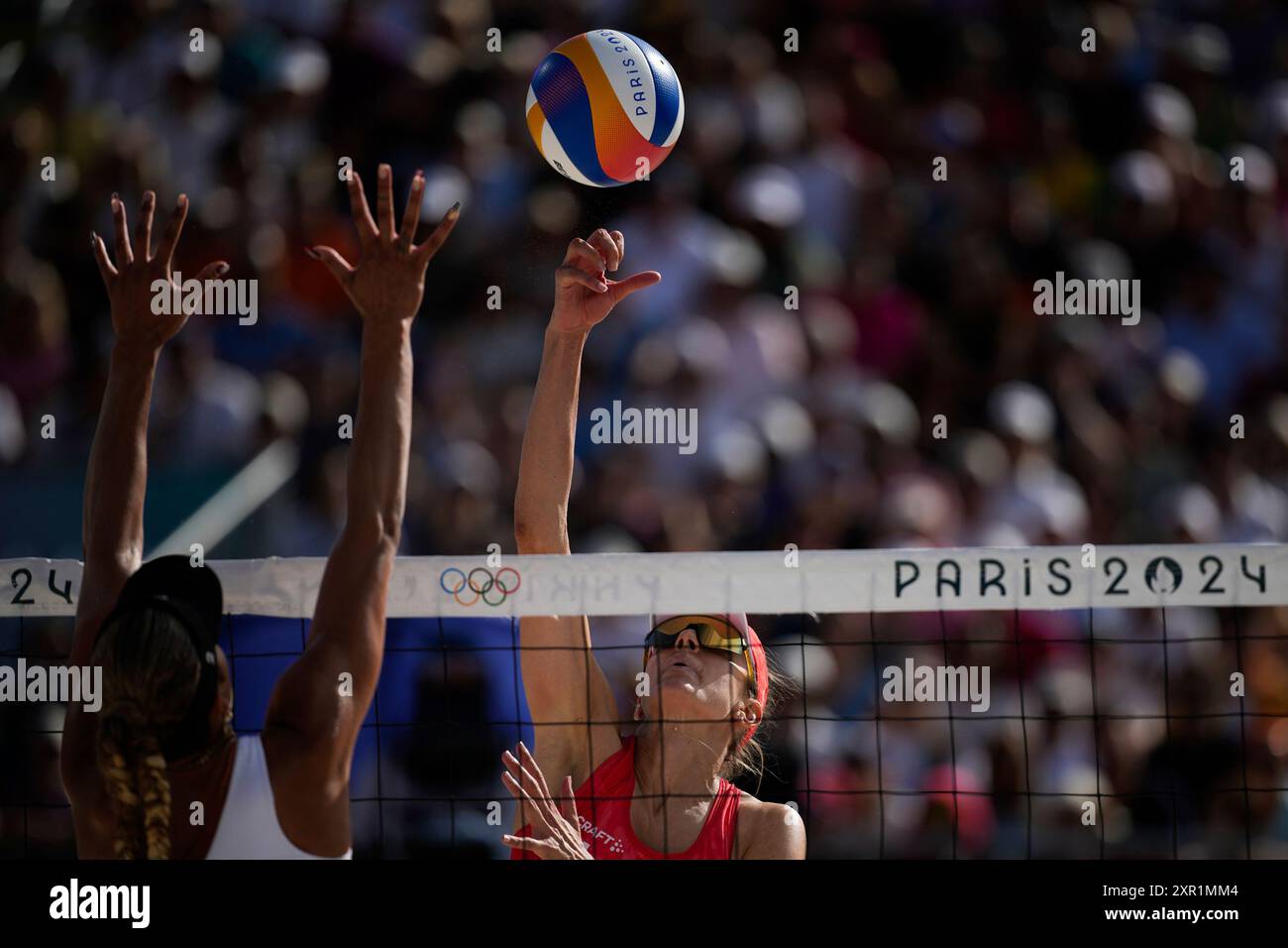 Switzerland's Nina Brunner hits the ball during the women's semi-final ...