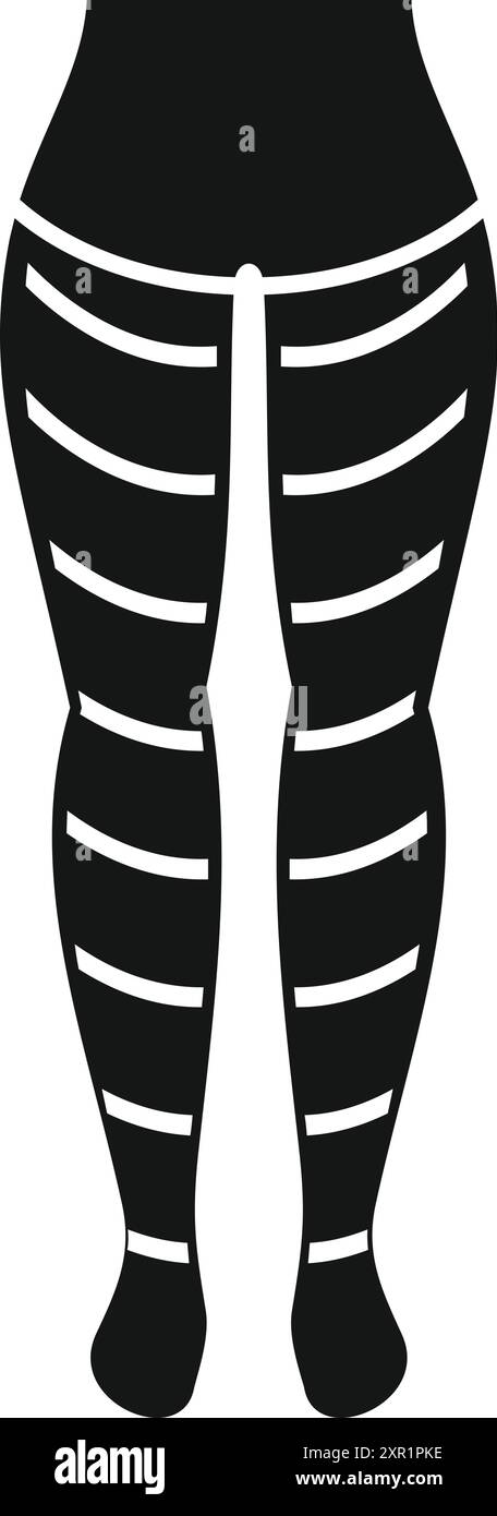 Black silhouette of a female body wearing medical elastic stockings ...