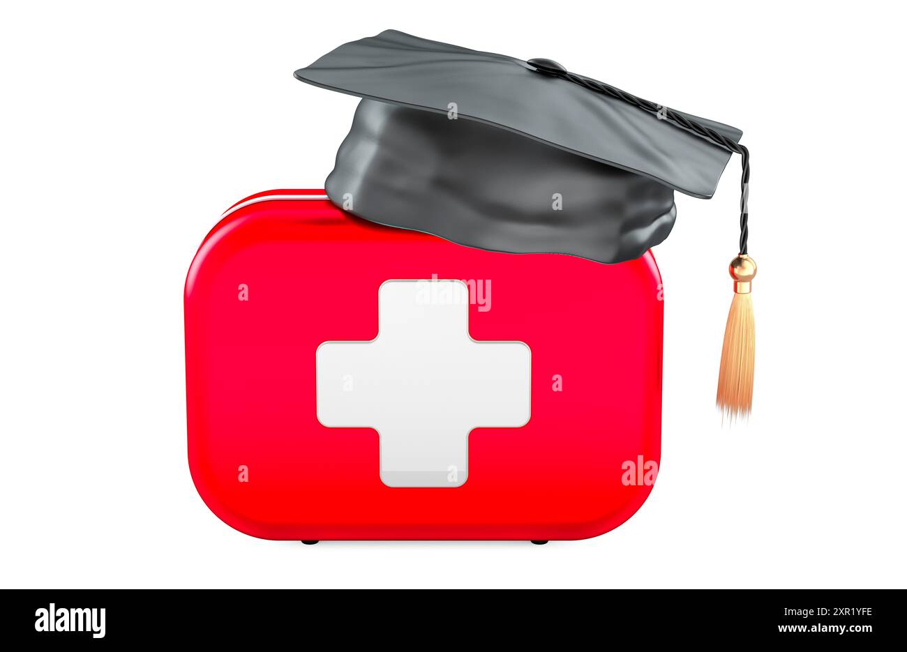 First aid kit with education hat. 3D rendering isolated on white ...