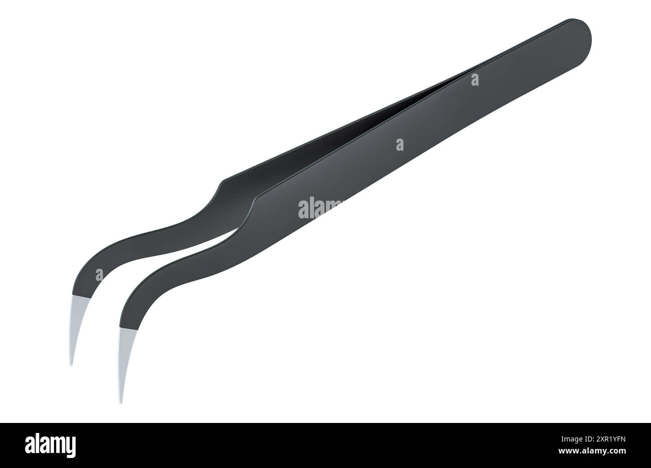 Anti static metal tweezers with pointed curved tips. 3D rendering ...