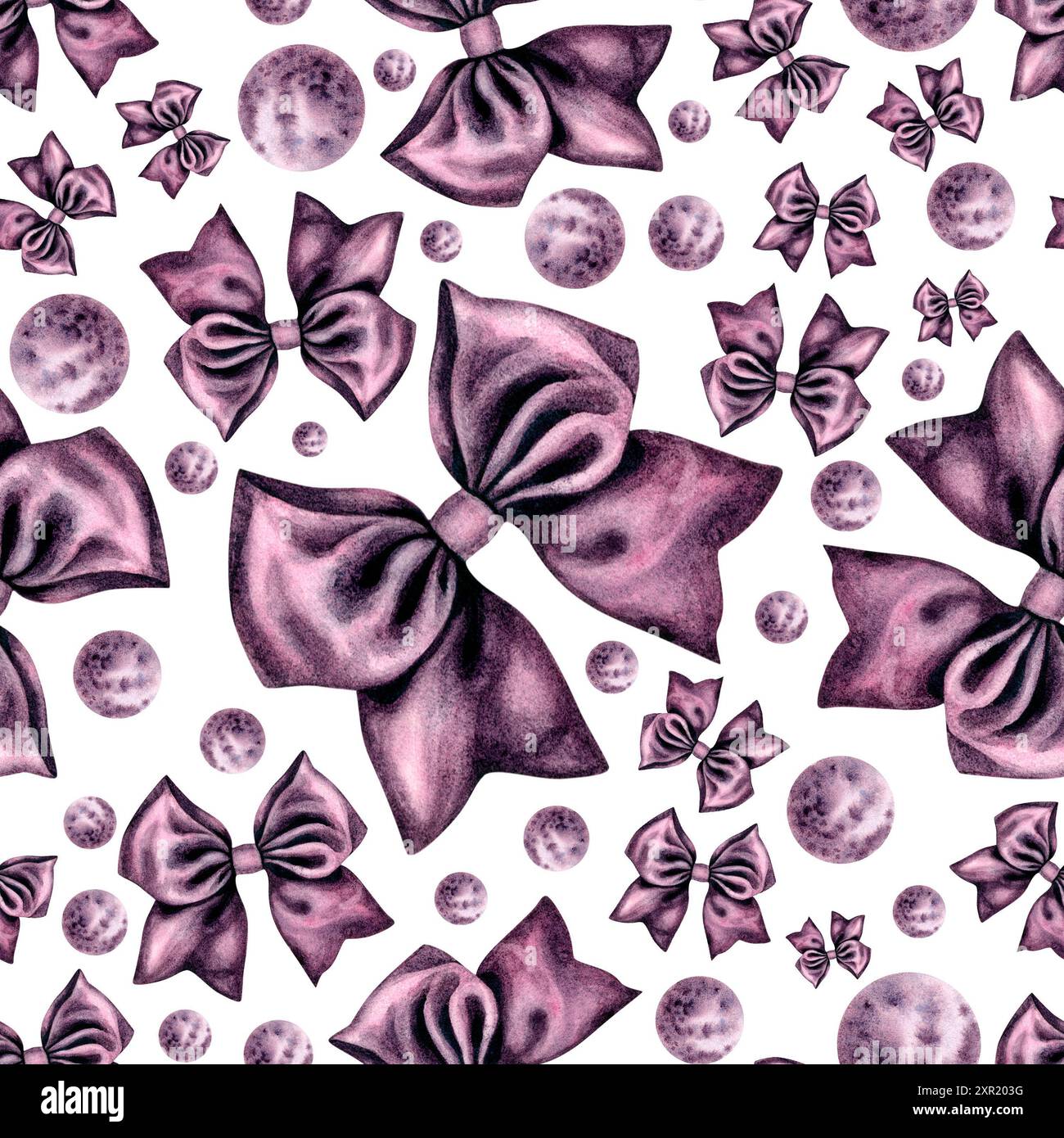 Purple bows on a white background are made with watercolors as a ...