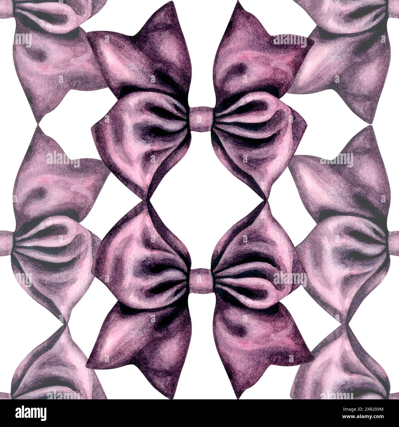 Purple bows on a white background are made with watercolors as a ...