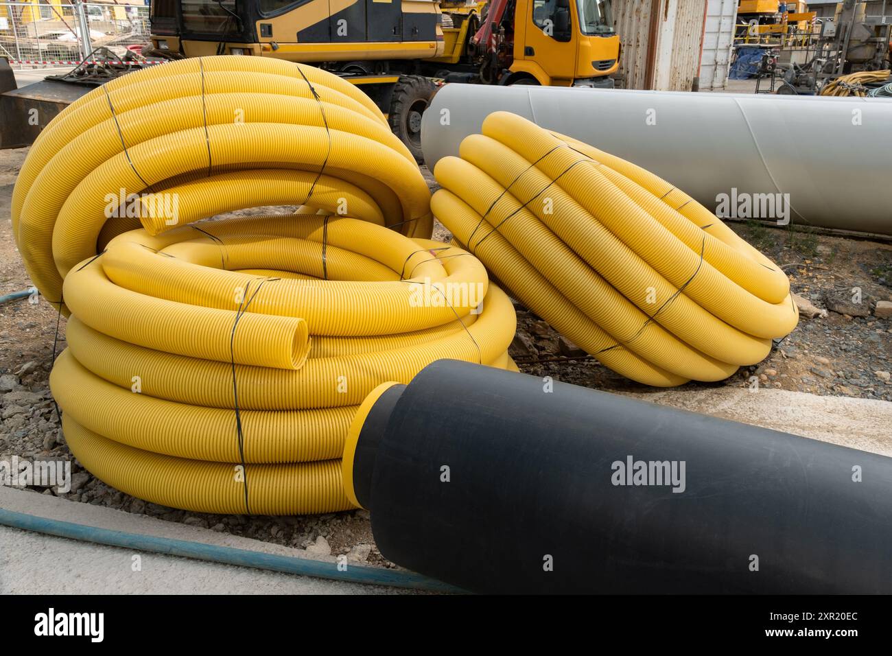 Ribbed hose or pipe. PVC Roll of red industrial corrugated flexible ...