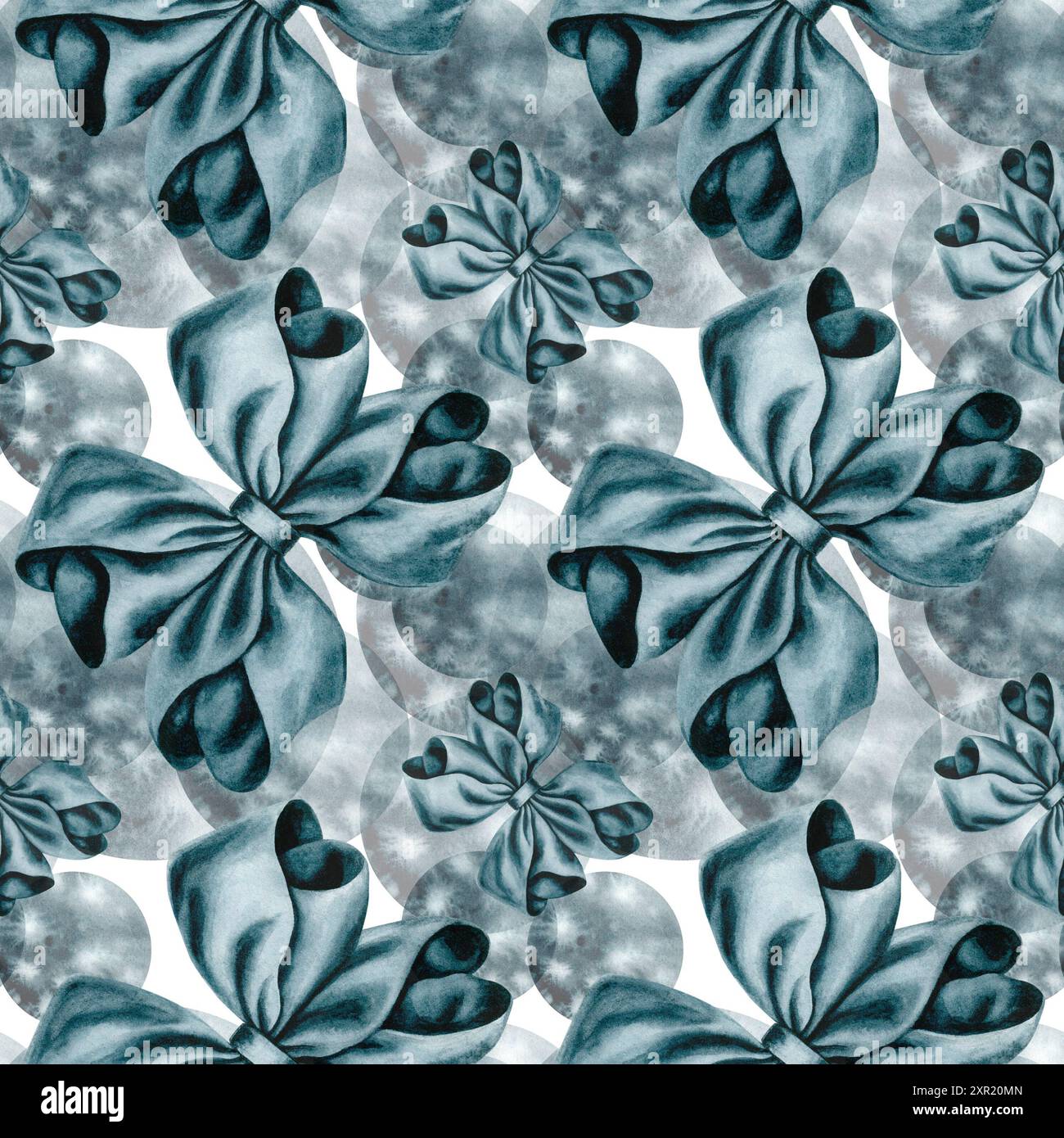 Grey bows on a white background are made with watercolors as a seamless ...