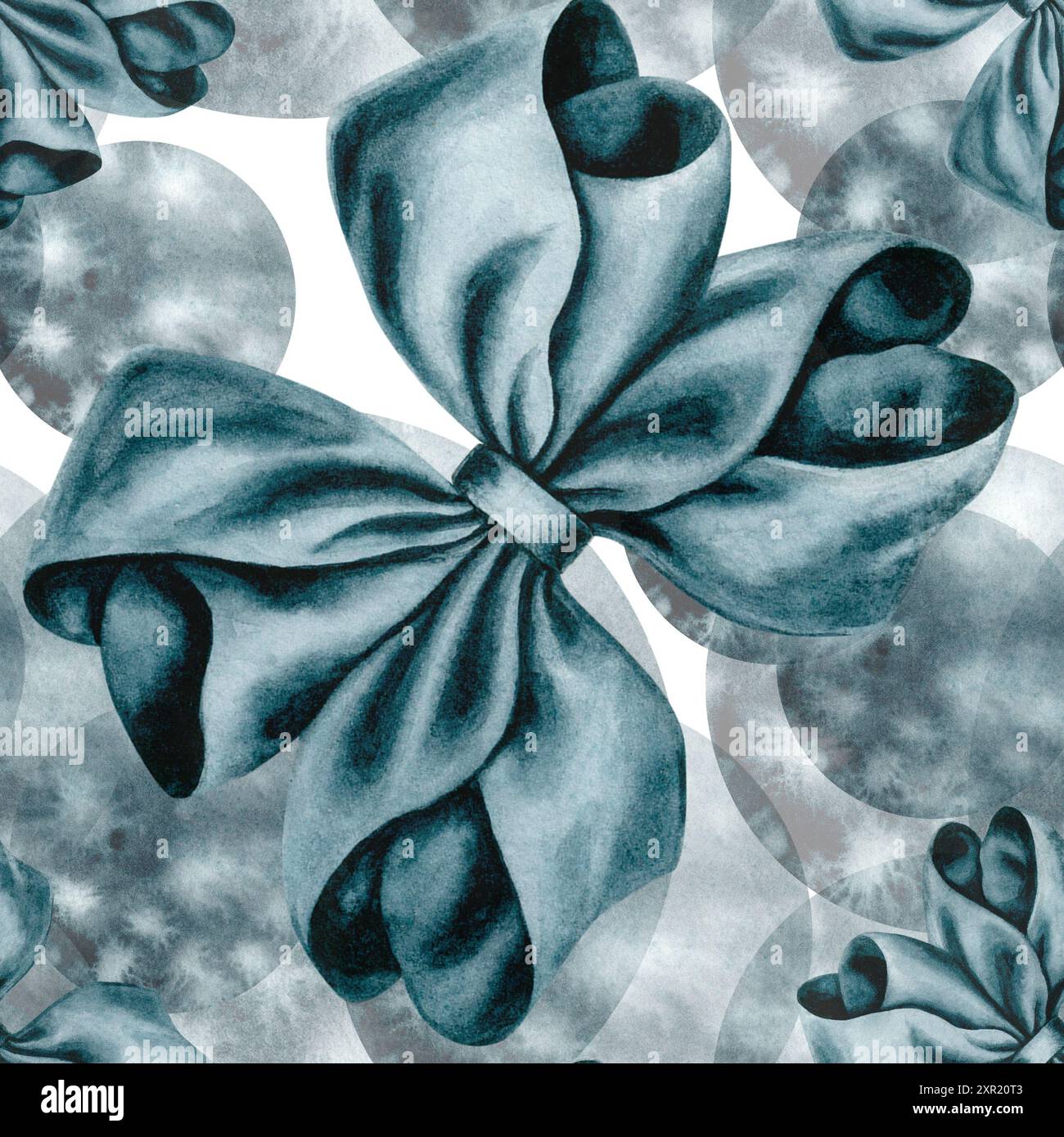 Grey bows on a white background are made with watercolors as a seamless ...