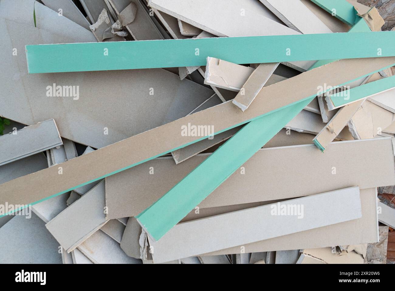construction waste water resistant plasterboard drywall, pieces debris ...