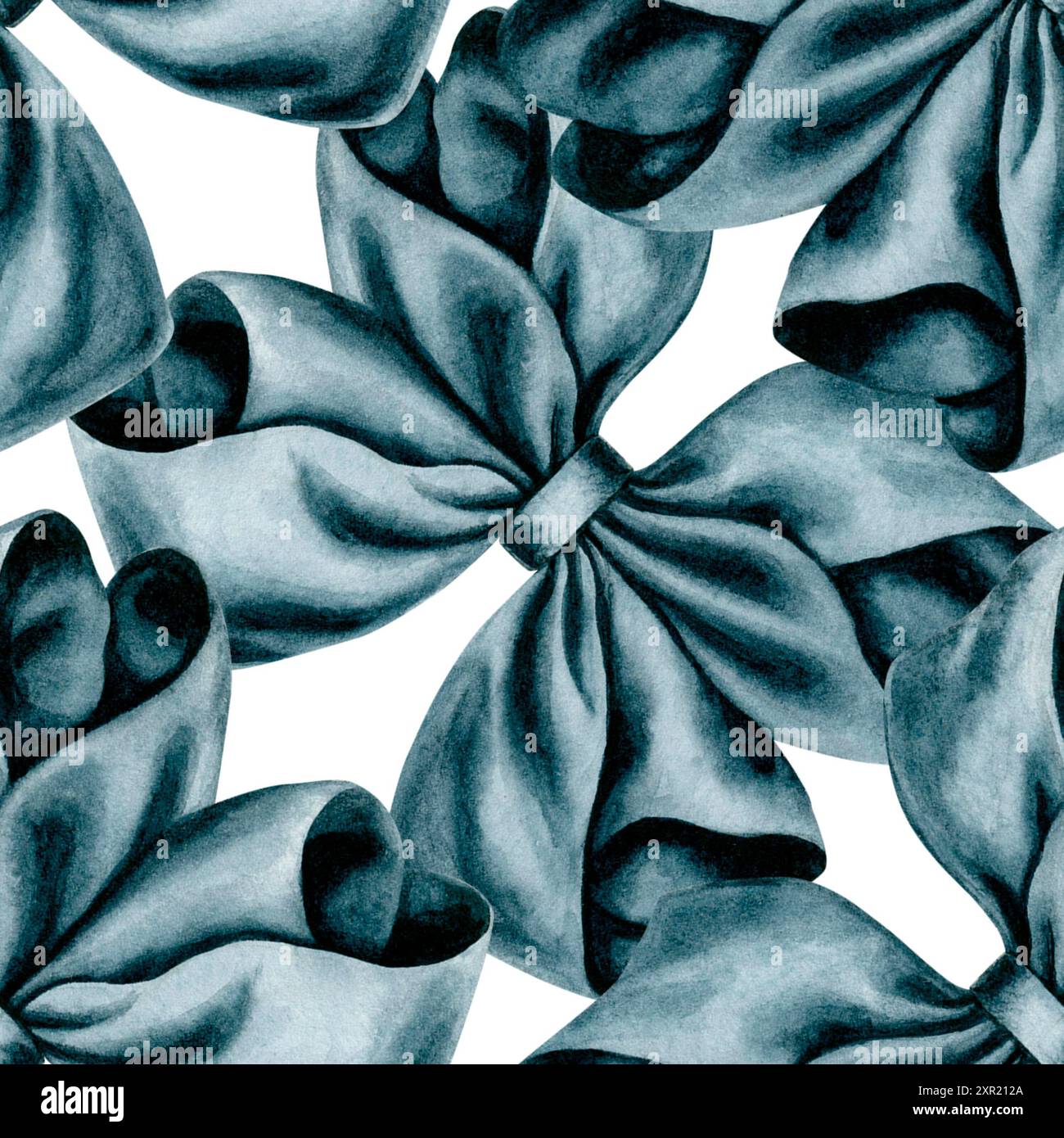 Grey bows on a white background are made with watercolors as a seamless ...