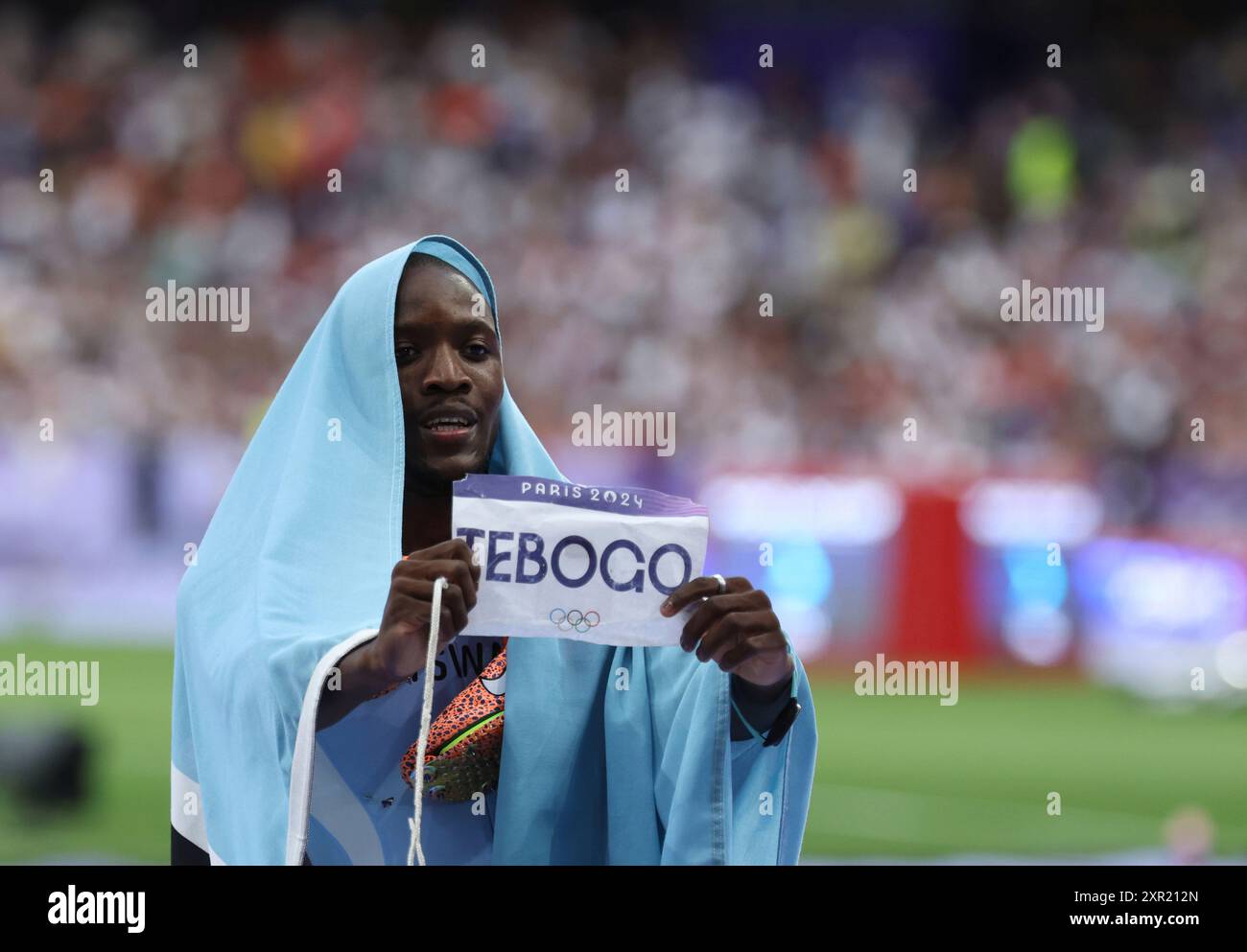TEBOGO Letsile of Botswana reacts after winning the men's athletics ...