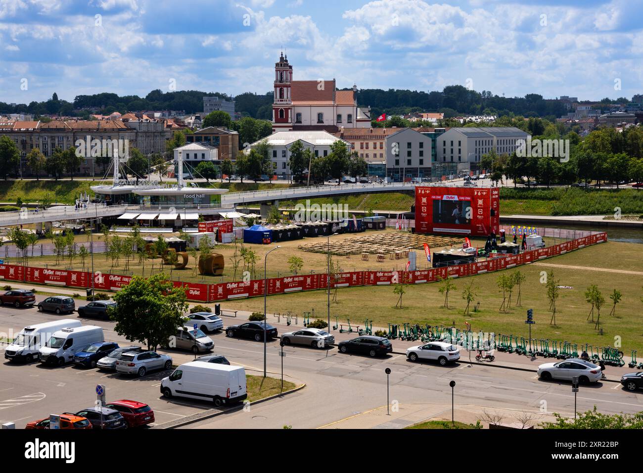 Vilnius, Lithuania. June 29, 2024. Outdoor event setup with a stage ...