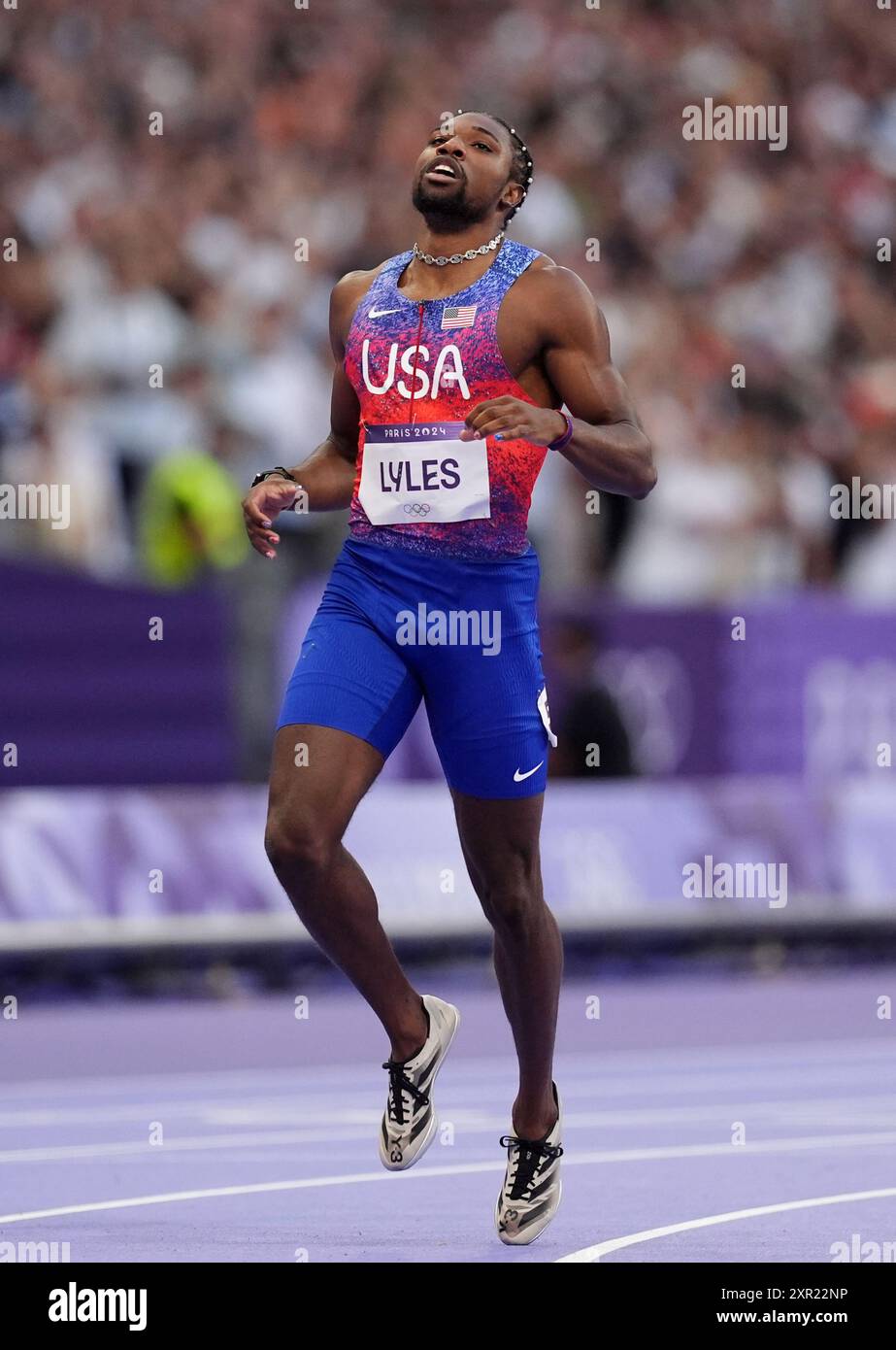 USA's Noah Lyles finishing third in the Men's 200m Final at the Stade ...