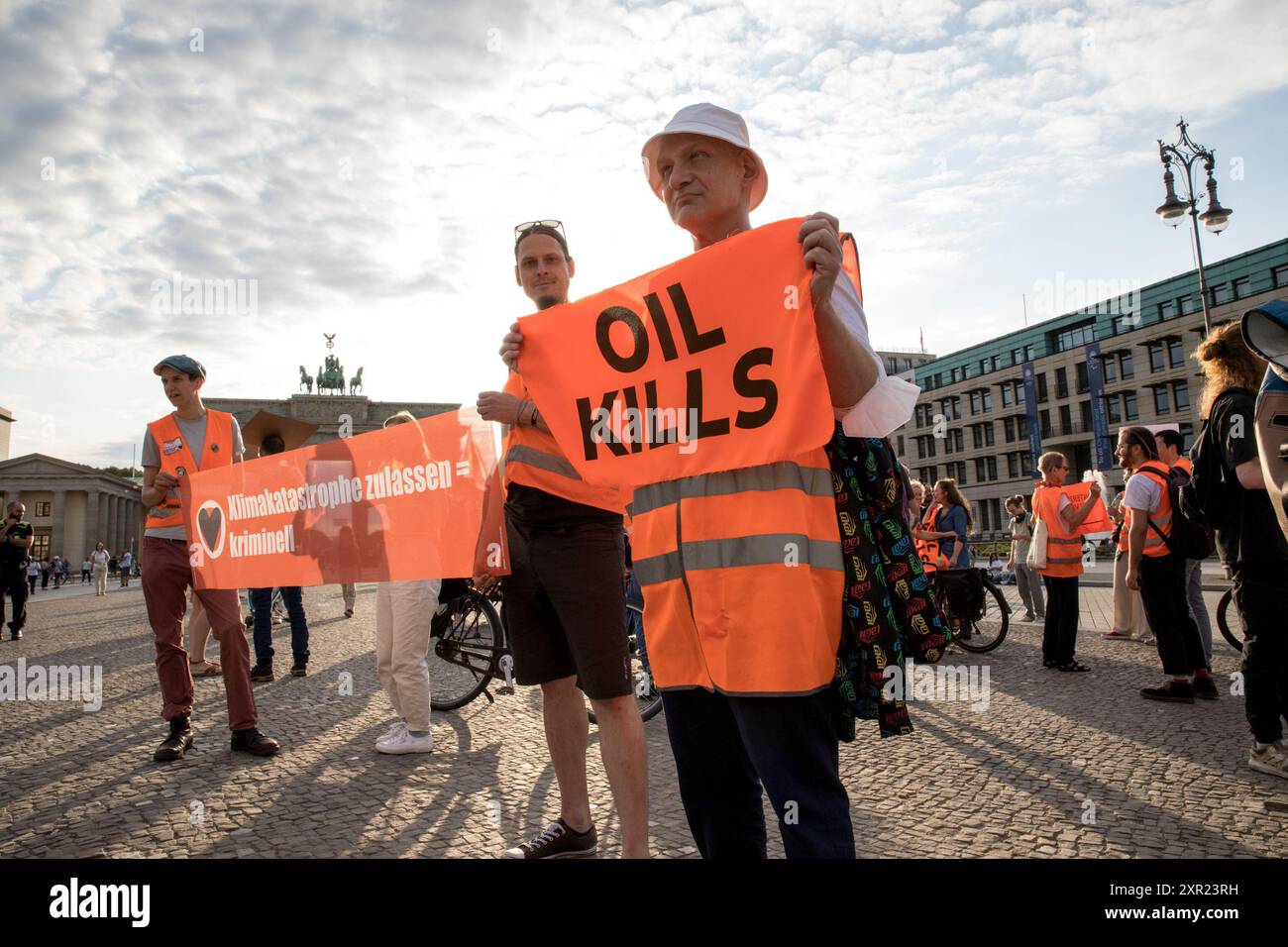 Protesters gathered at Berlin's iconic Brandenburg Gate on August 8 ...