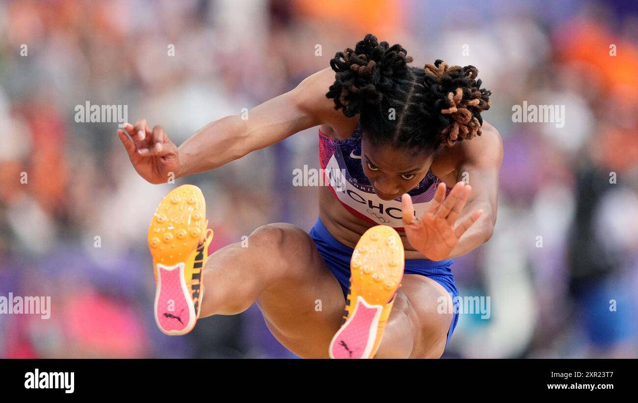Monae' Nichols, of the United States, competes during the women's long ...