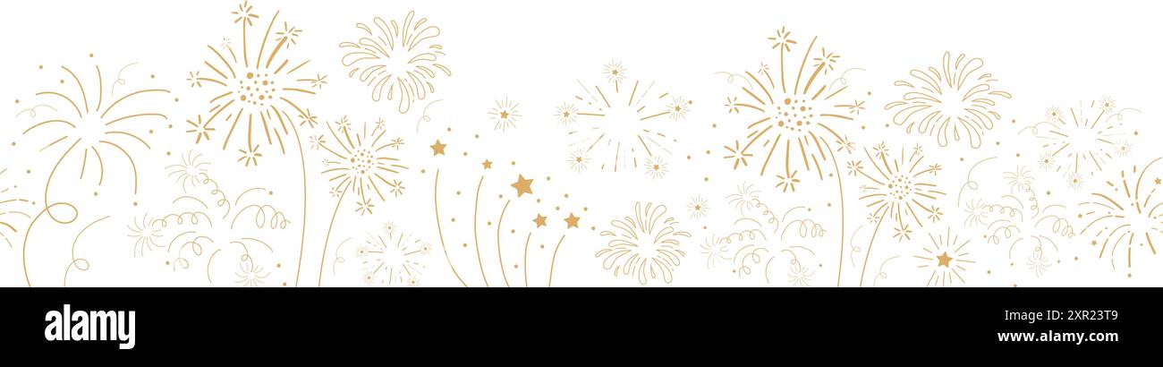 Fireworks festive explosion golden bursts, sparks in doodle style ...