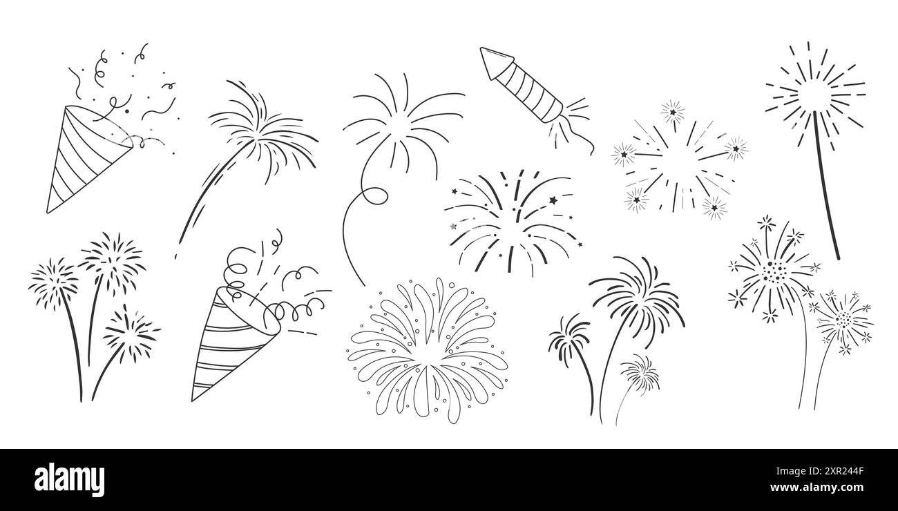 Fireworks and rocket, salute with burst, light and festive explosions ...