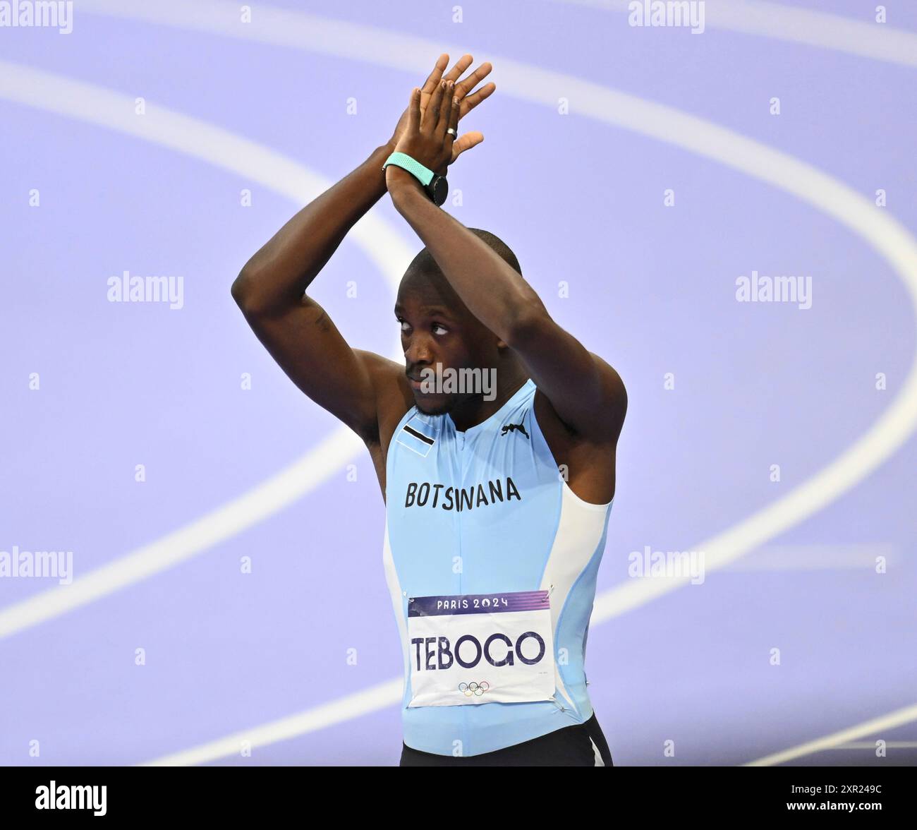 TEBOGO Letsile of Botswana reacts after winning the men's athletics ...