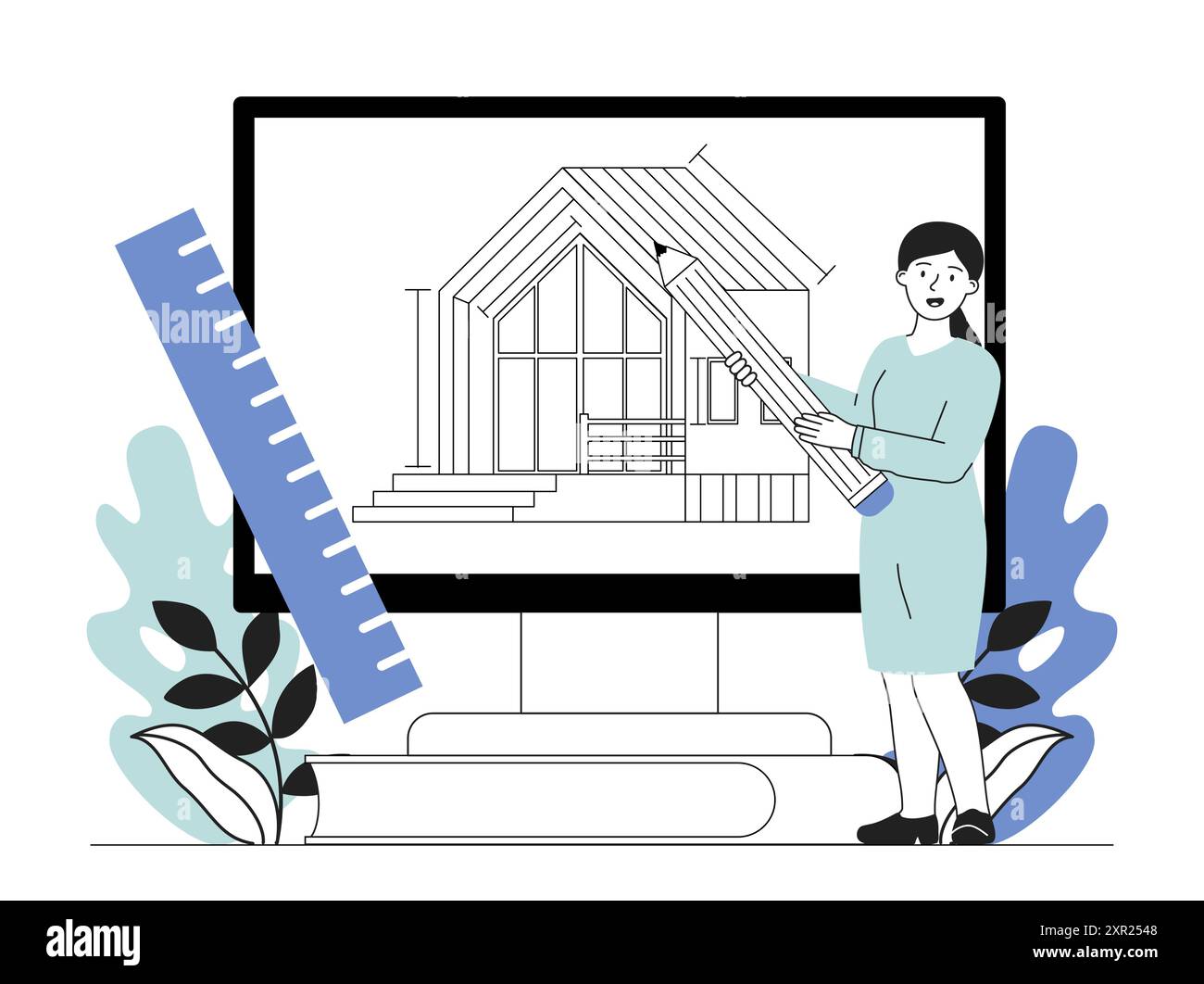 Woman with ruler Stock Vector Images - Alamy