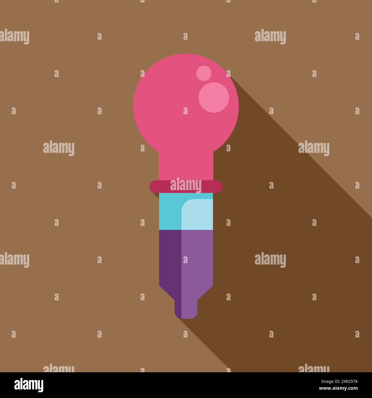 Pink pipette dropper holding purple liquid, laboratory glassware ...