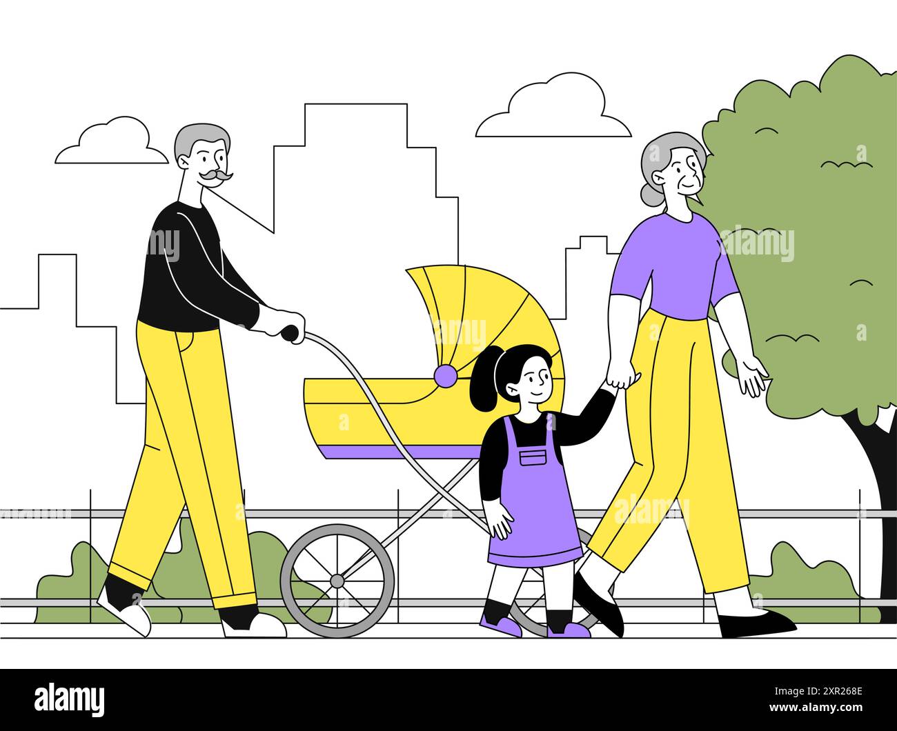 Grandmother pushing pram Stock Vector Images - Alamy
