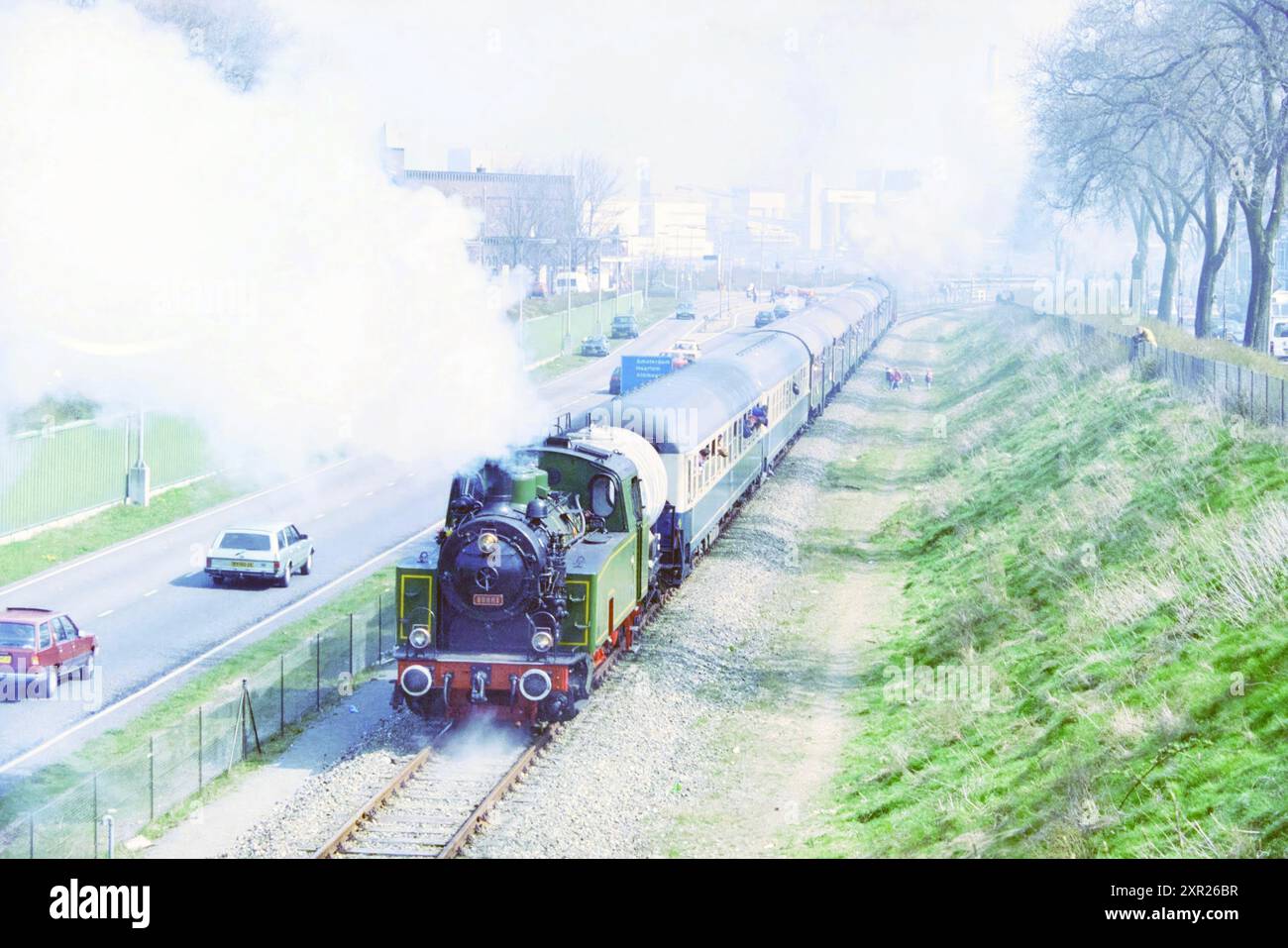 Carriages behind the steam locomotive Bonne on the grounds of the ...