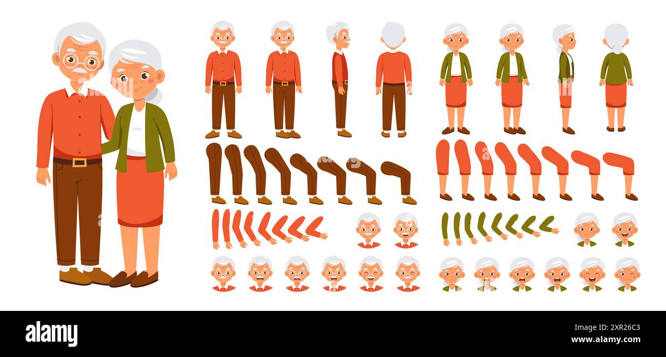 Grandparents constructor set. Happy old man and woman hugging. Pack of ...