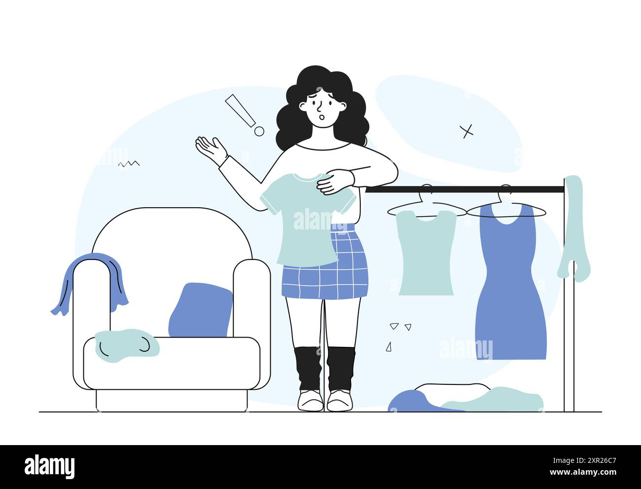 Girl got fat. Plump woman stands with small Tshirt in her hands. Fatty ...