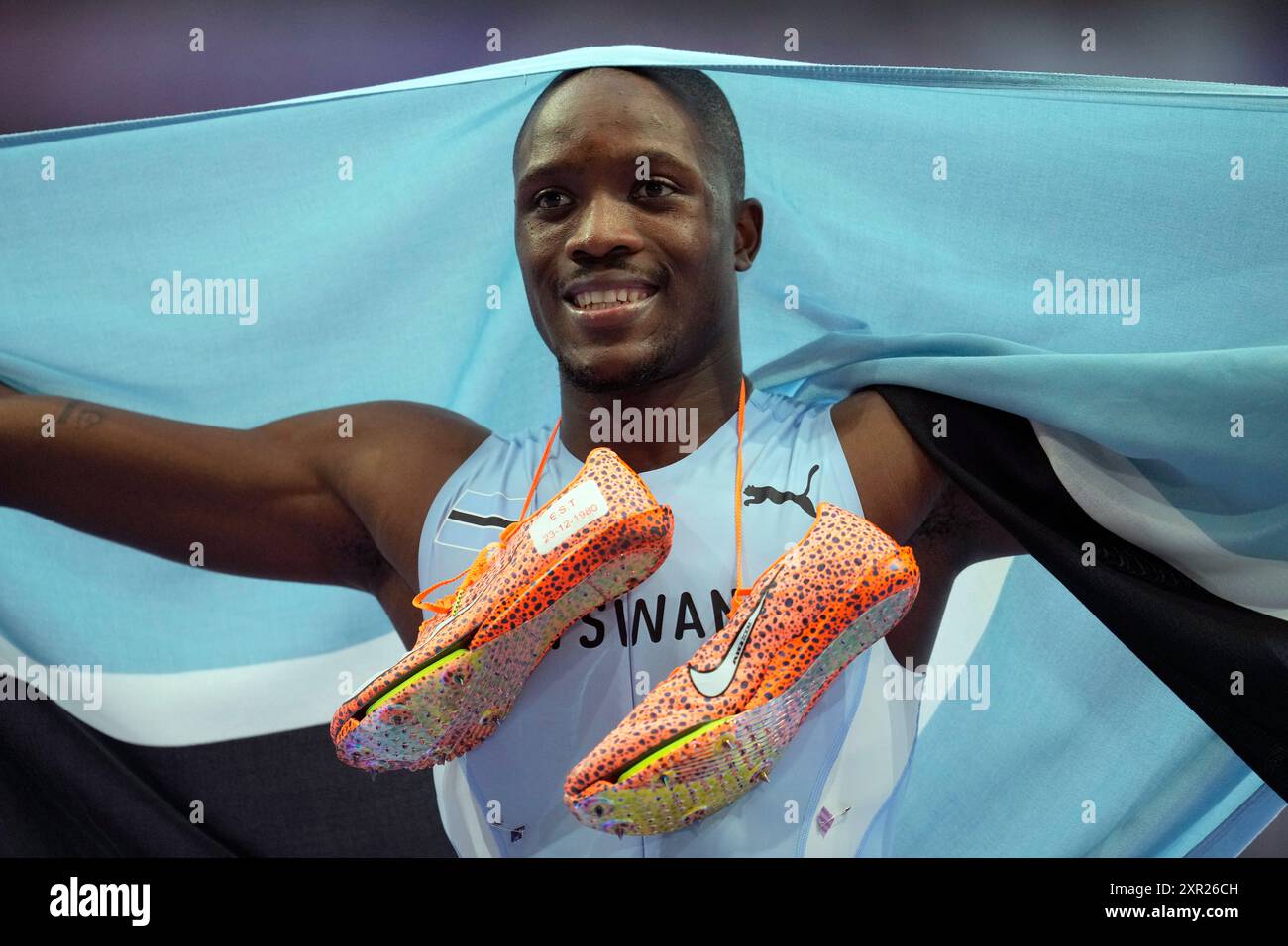 Letsile Tebogo, of Botswana, celebrates after winning the gold medal in ...