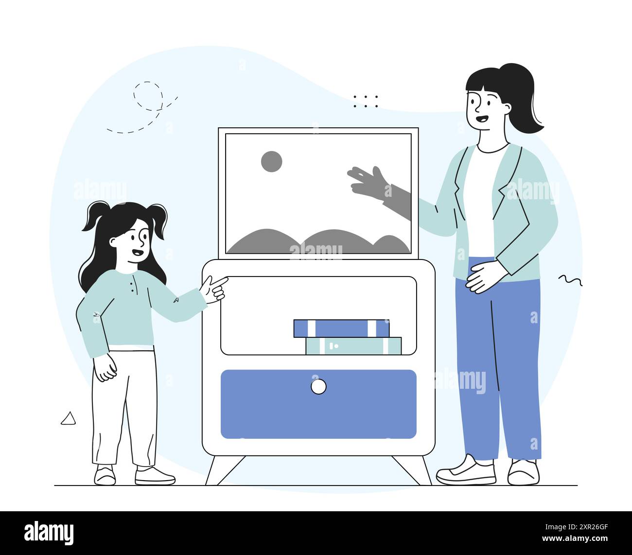 Home theater of shadows. Mother shows daughter performance in shadow ...