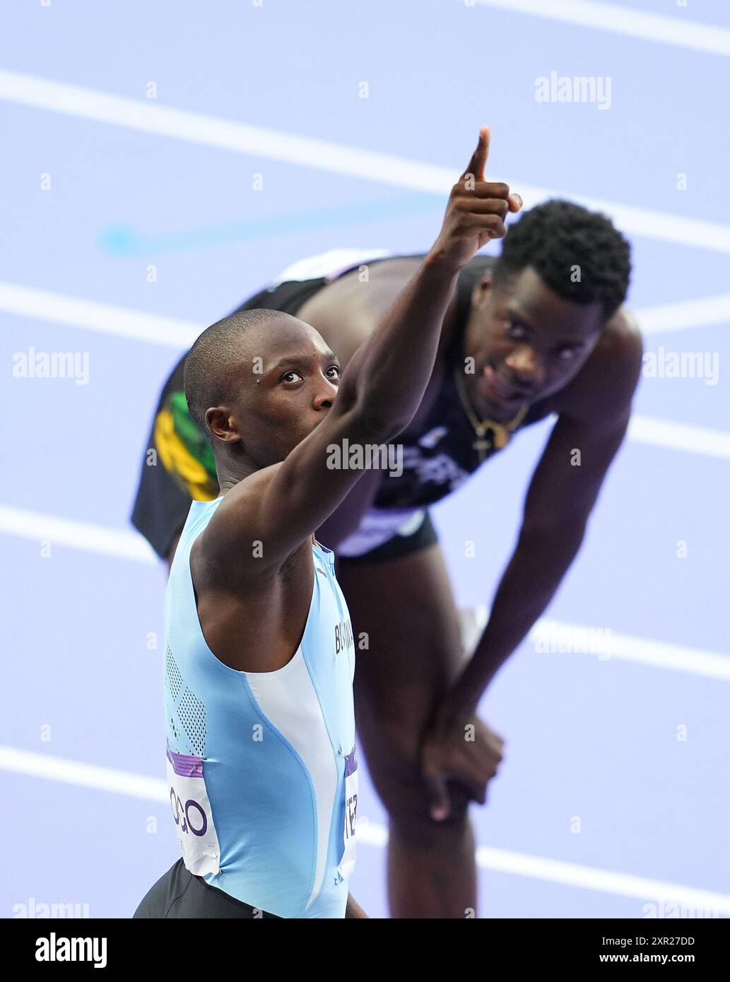 Paris, France. 8th Aug, 2024. Letsile Tebogo (front) of Botswana ...
