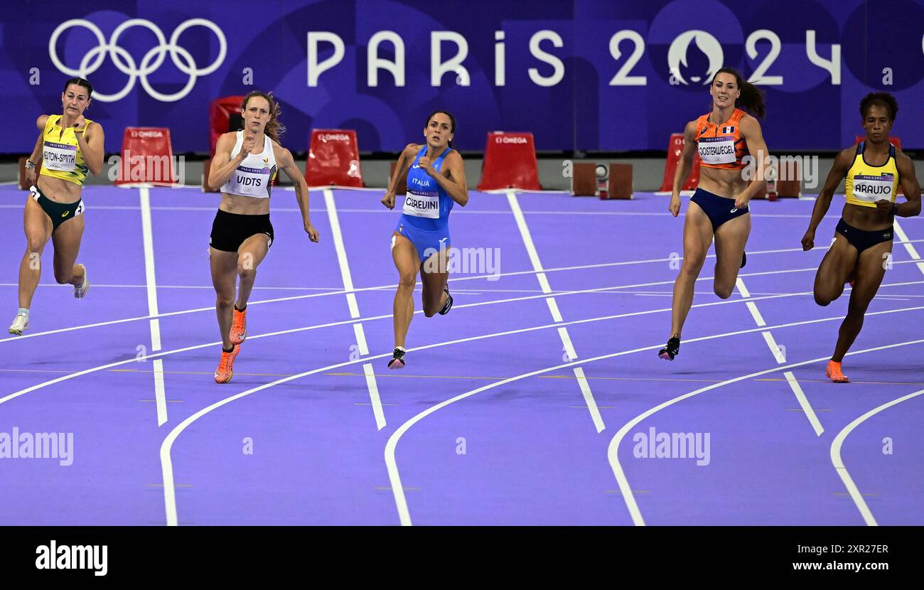 Paris, France. 08th Aug, 2024. Australian Camryn Newton-Smith, Belgian athlete Noor Vidts ...