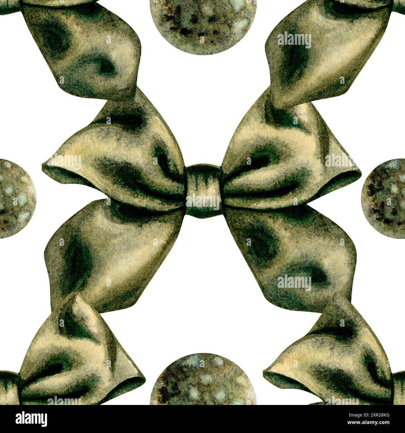 Green bows on a white background are made with watercolors as a ...