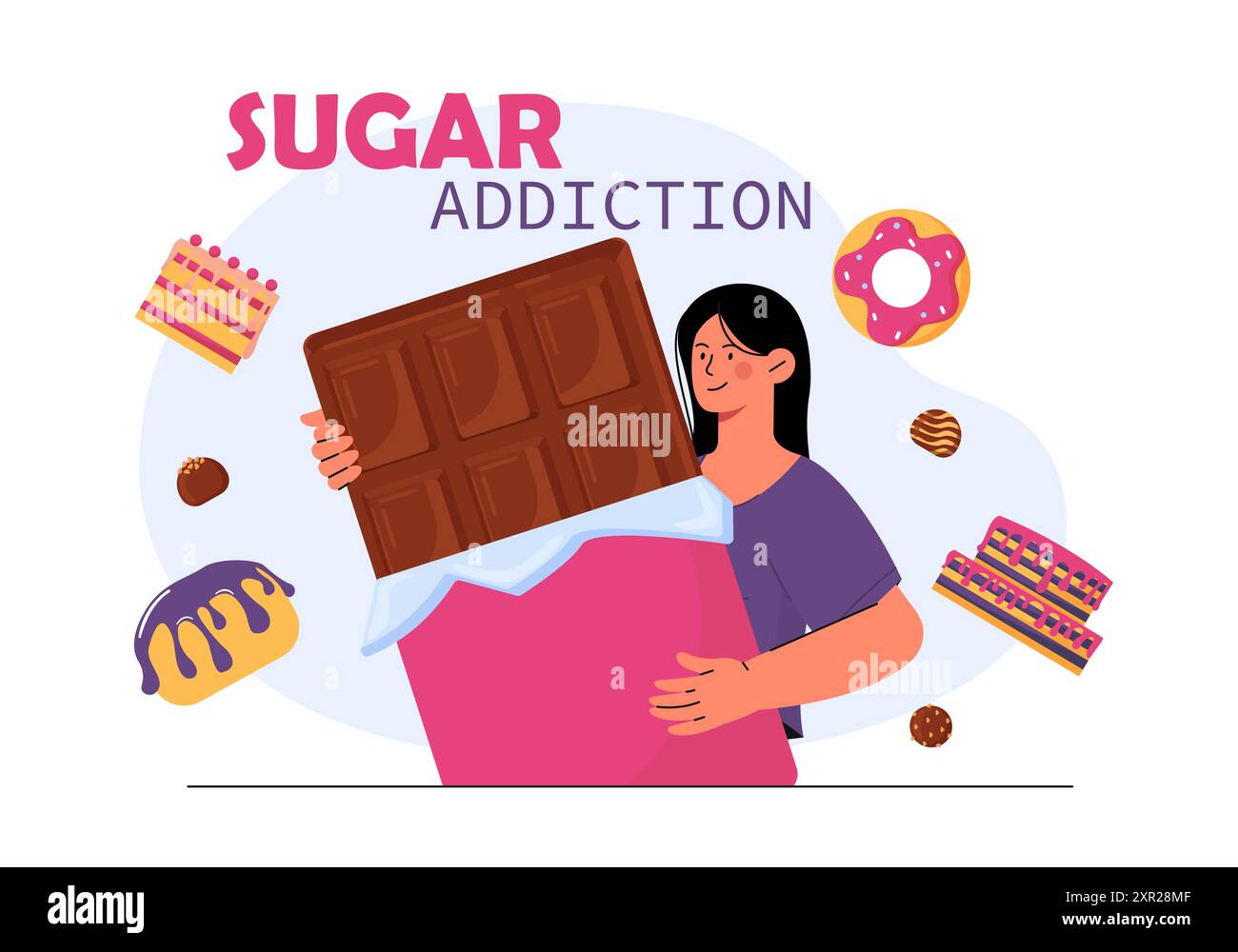 Woman with sugar addiction. Young girl hugging large chocolate bar near ...
