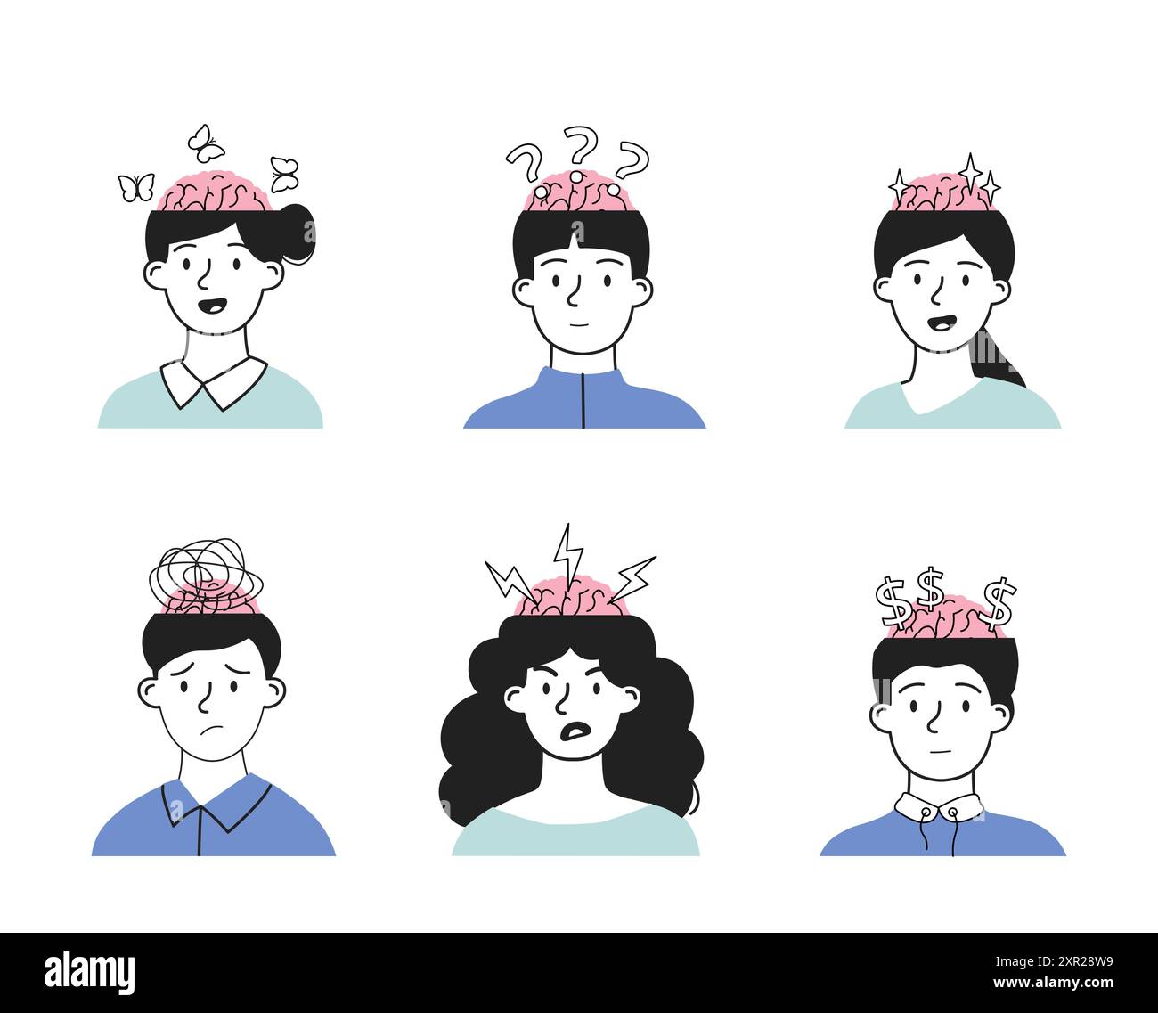 Psychological state set. Men and women with different mental problems ...