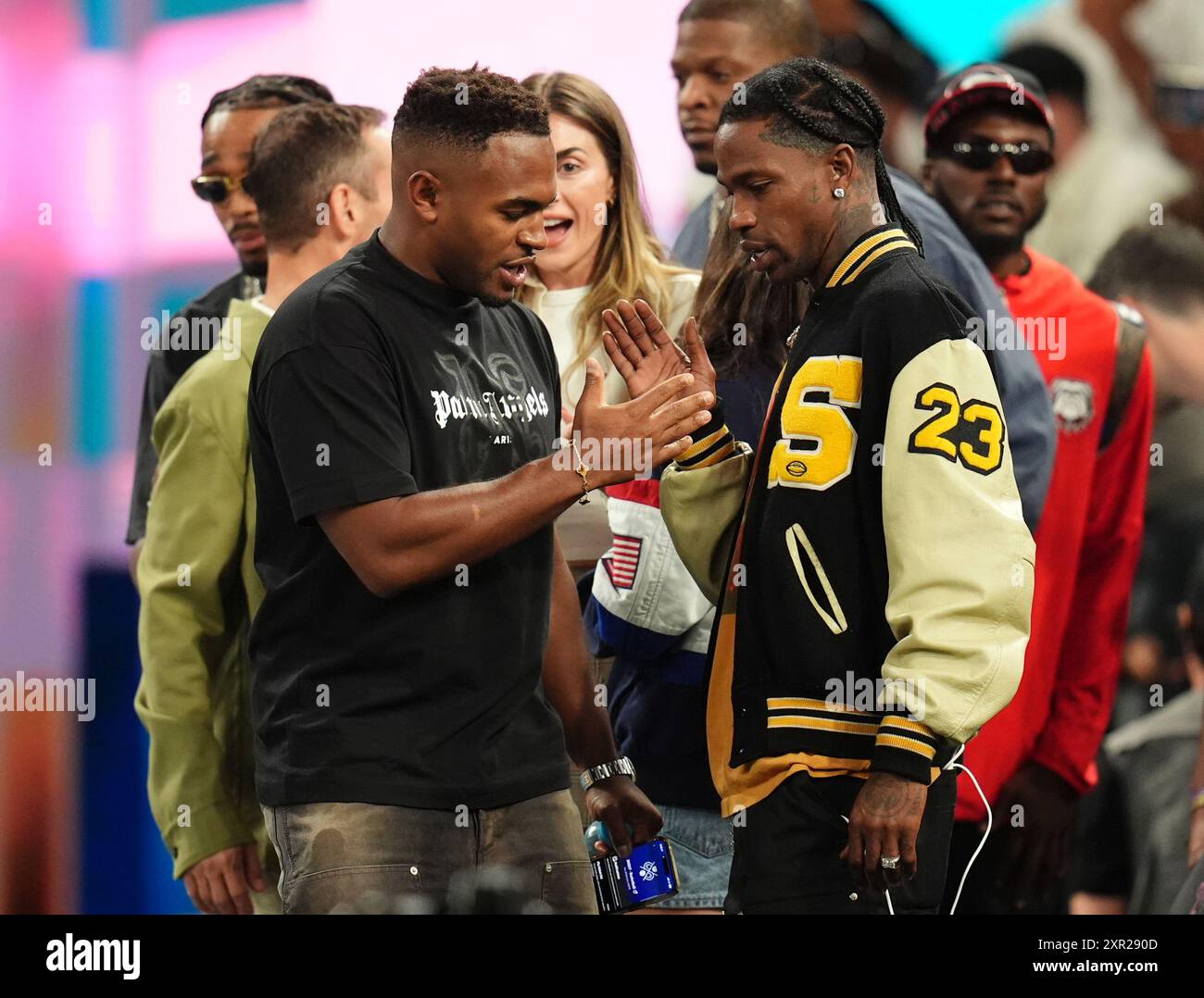 Travis Scott attends the men's basketball semi final match at the Bercy ...