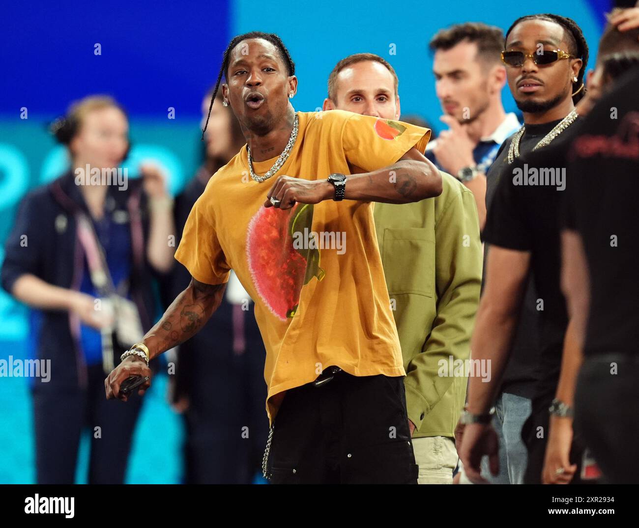Travis Scott attends the men's basketball semi final match at the Bercy ...