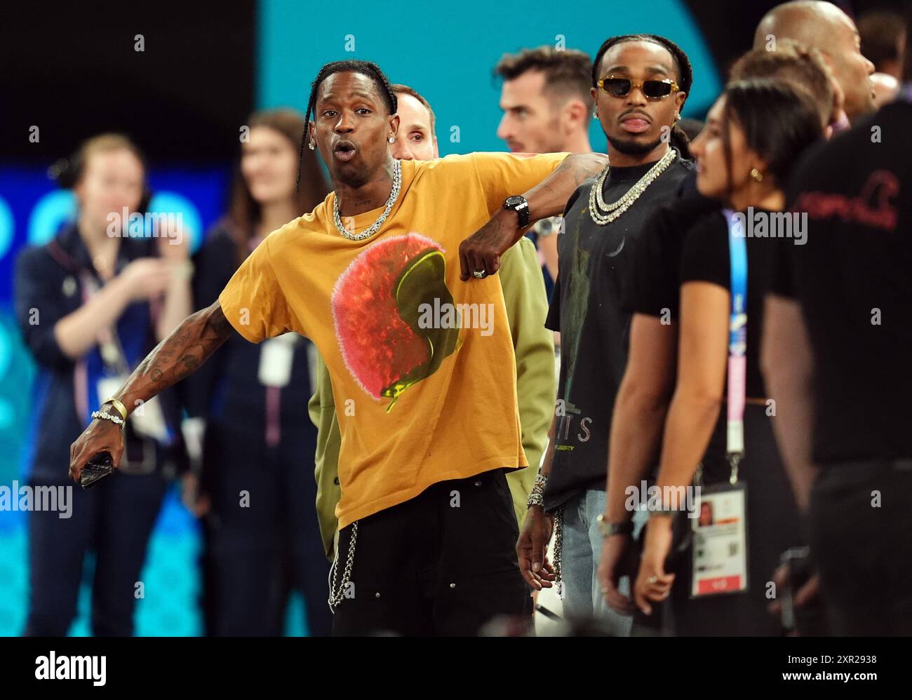 Travis Scott attends the men's basketball semi final match at the Bercy ...