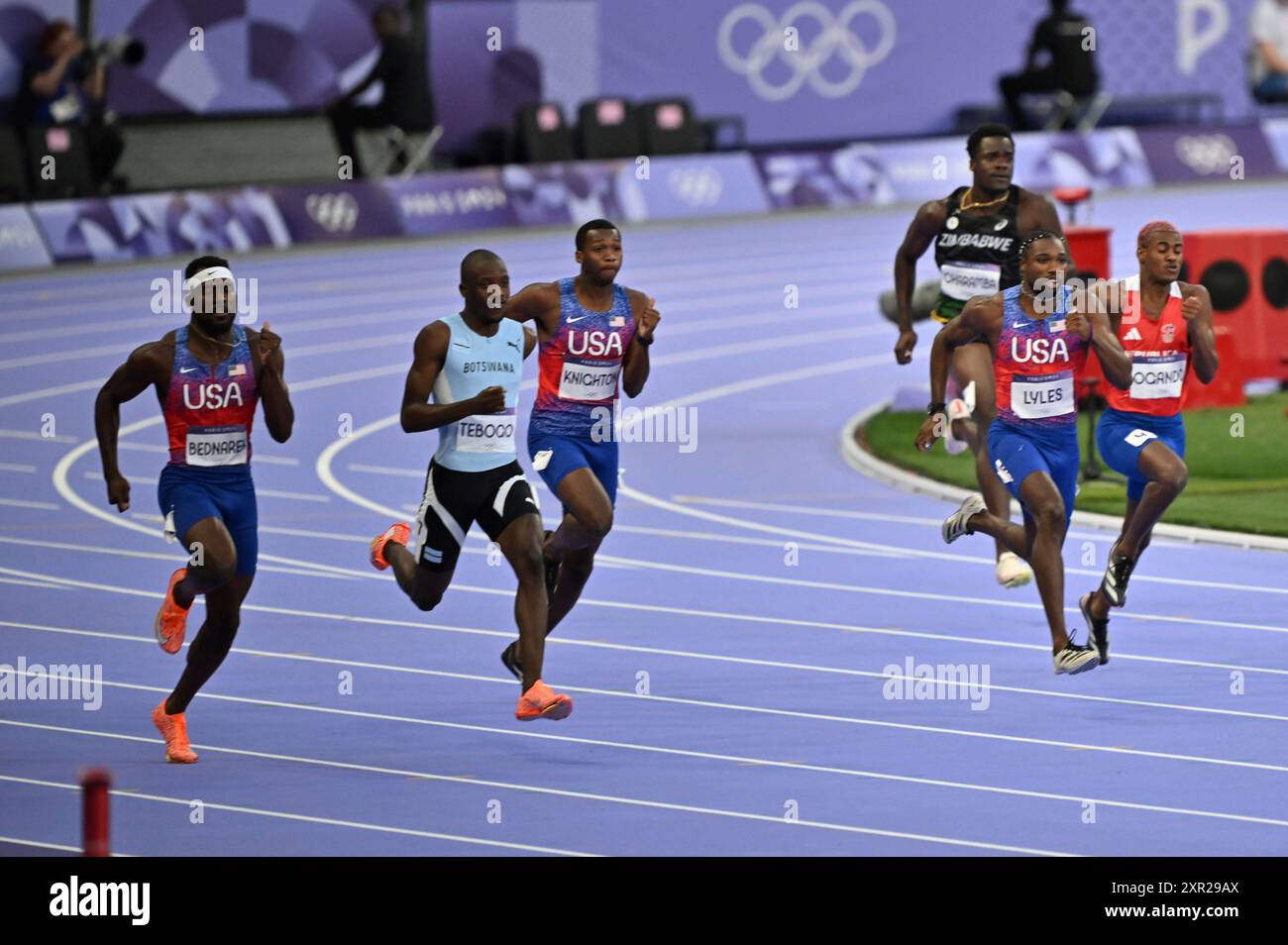 TEBOGO Letsile of Botswana (2nd from L) competes during the men's ...