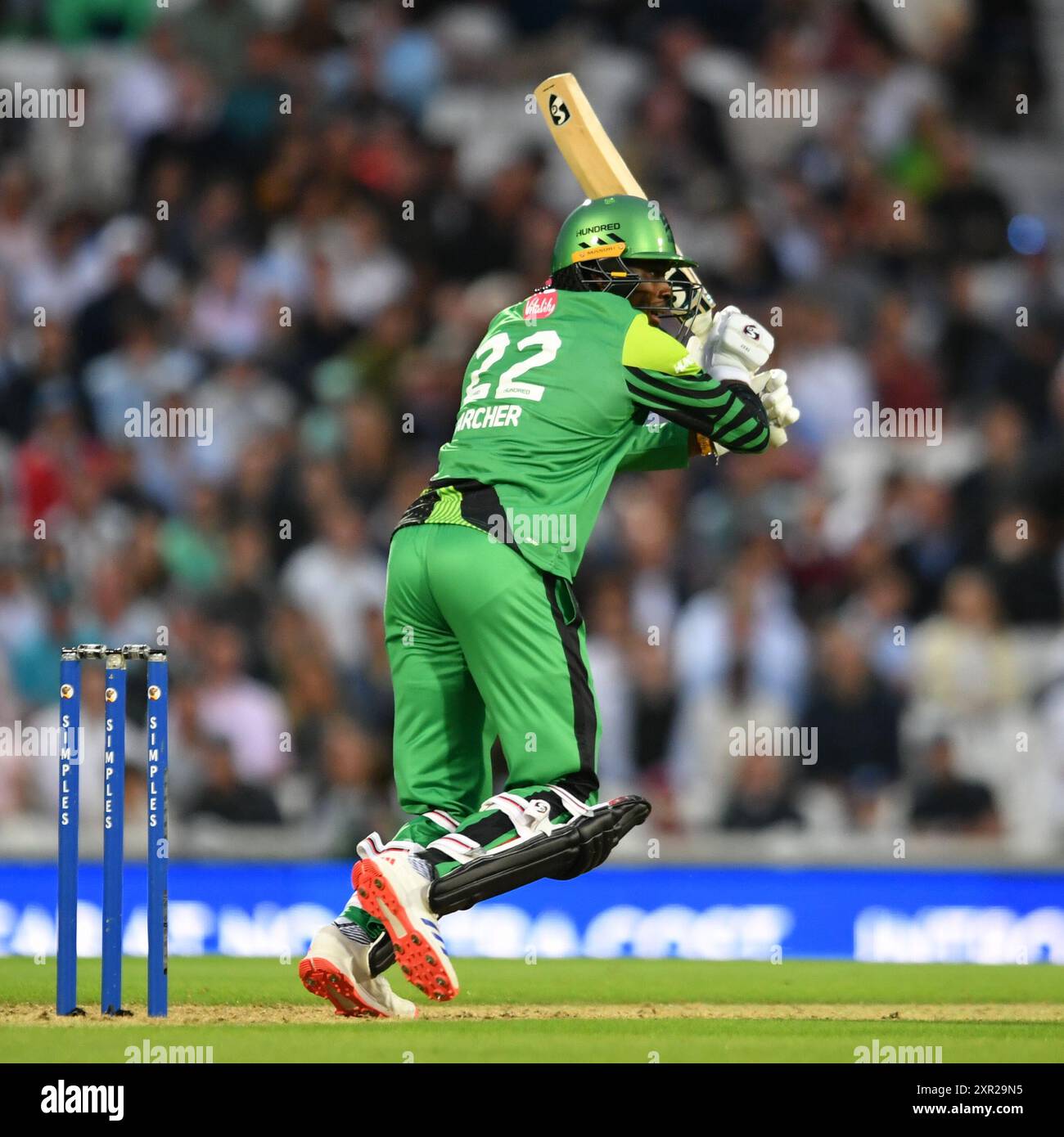 London, England. 8th Aug 2024. Jofra Archer bats during The Hundred ...