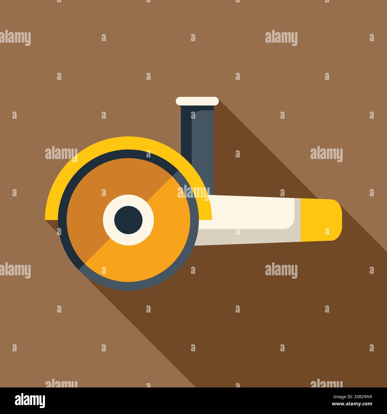 Illustration of a yellow angle grinder lying on its side, casting a ...