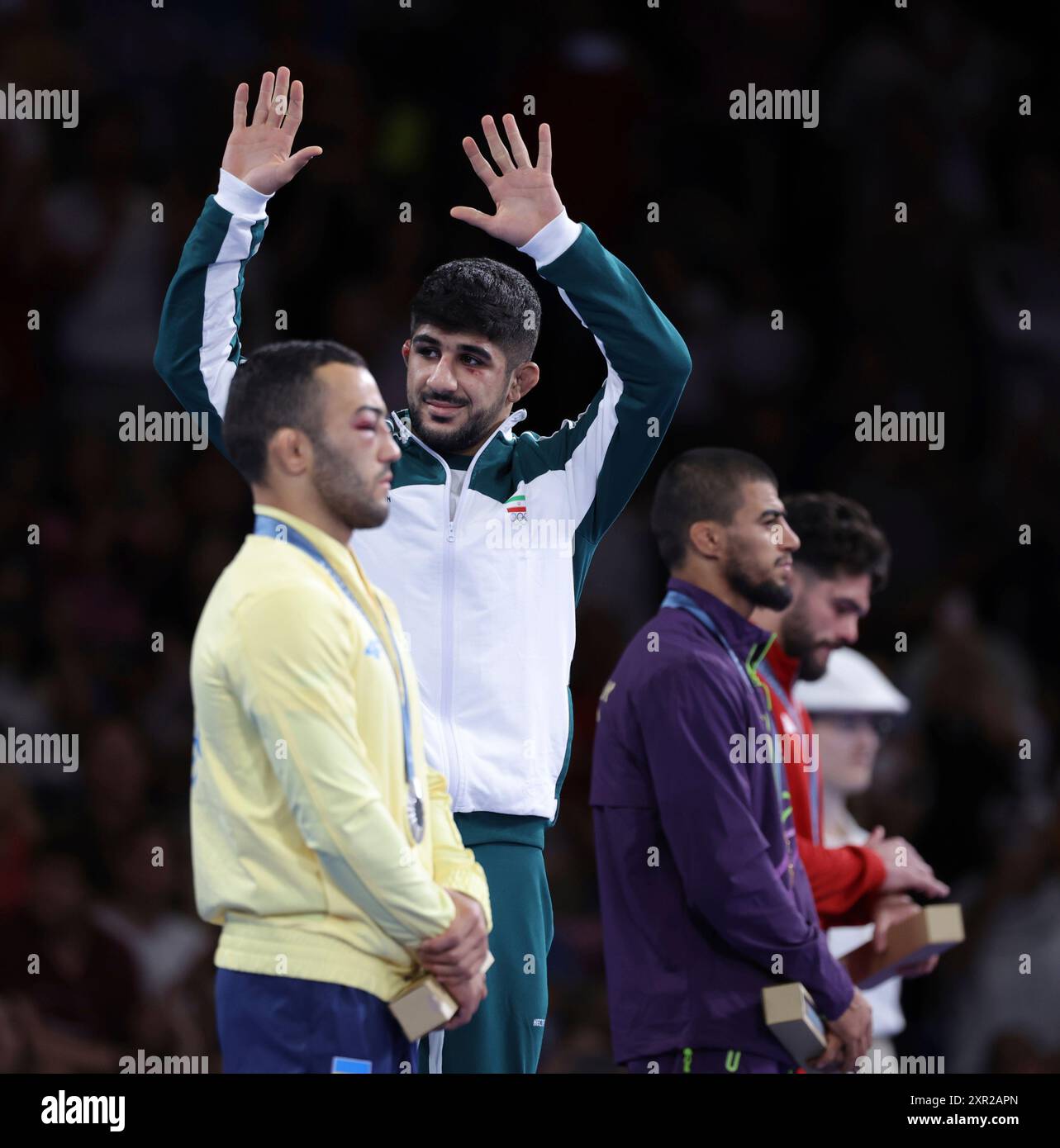 Iran's ESMAEILI LEIVESI Saeid, the winner, waves his hands during an ...