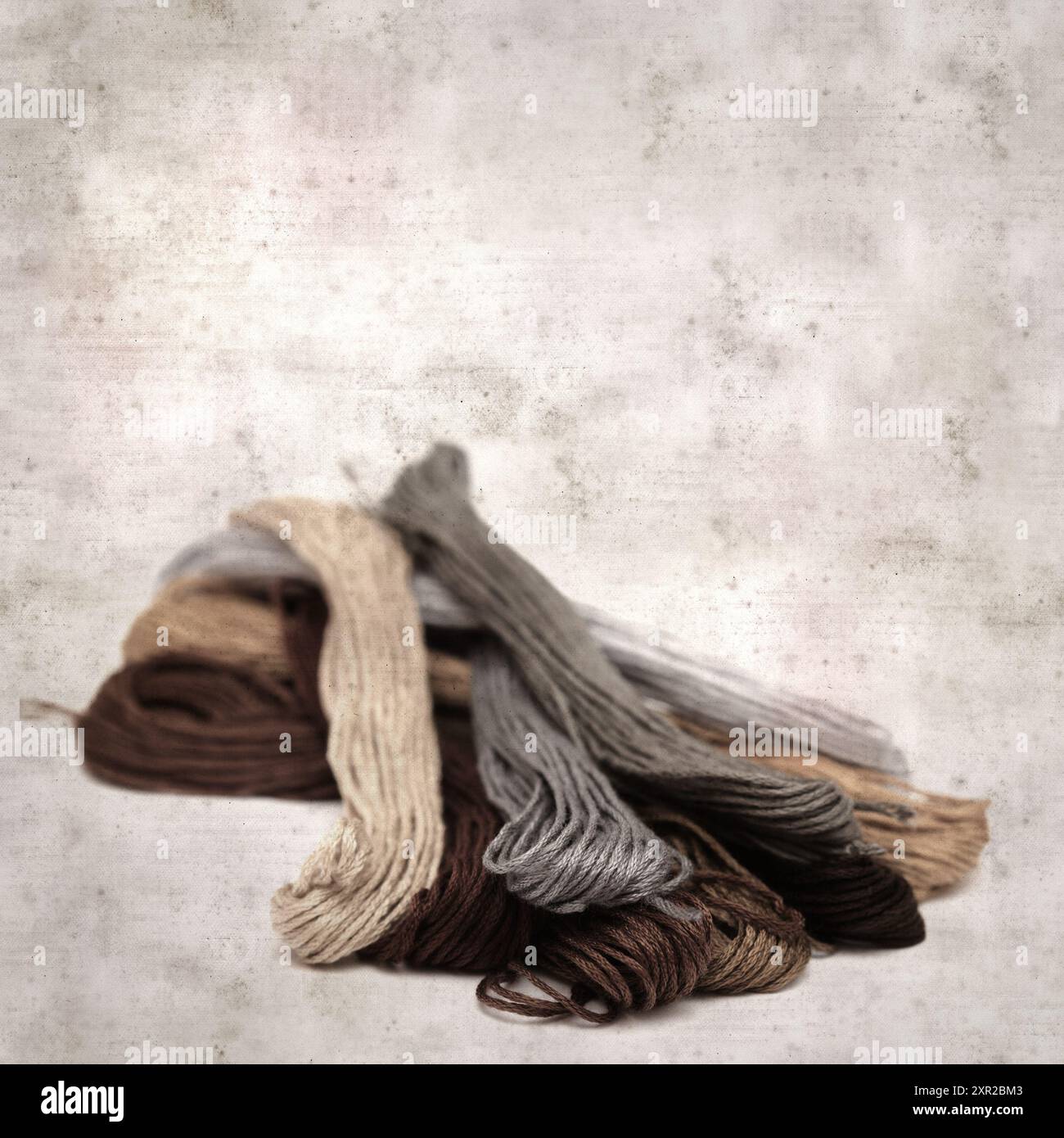 textured stylish old paper background, square, with cotton embroidery ...