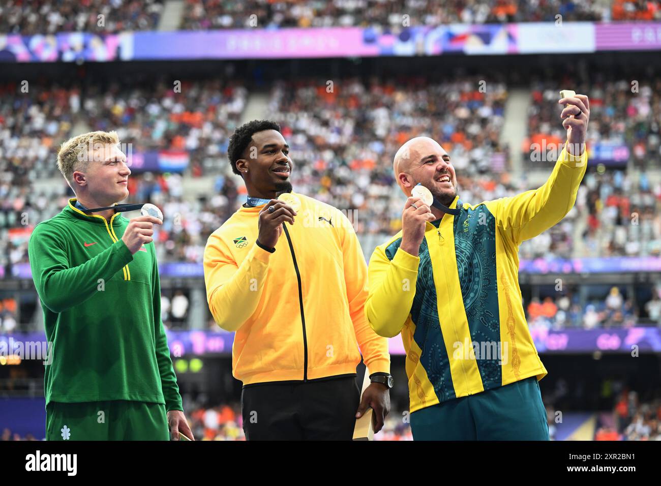 Saint Denis, France. 08th Aug, 2024. Bronze medallist Australian discus ...