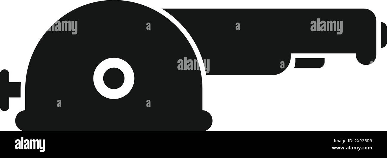 Black simple icon of a big cannon shooting a core, isolated on a white ...