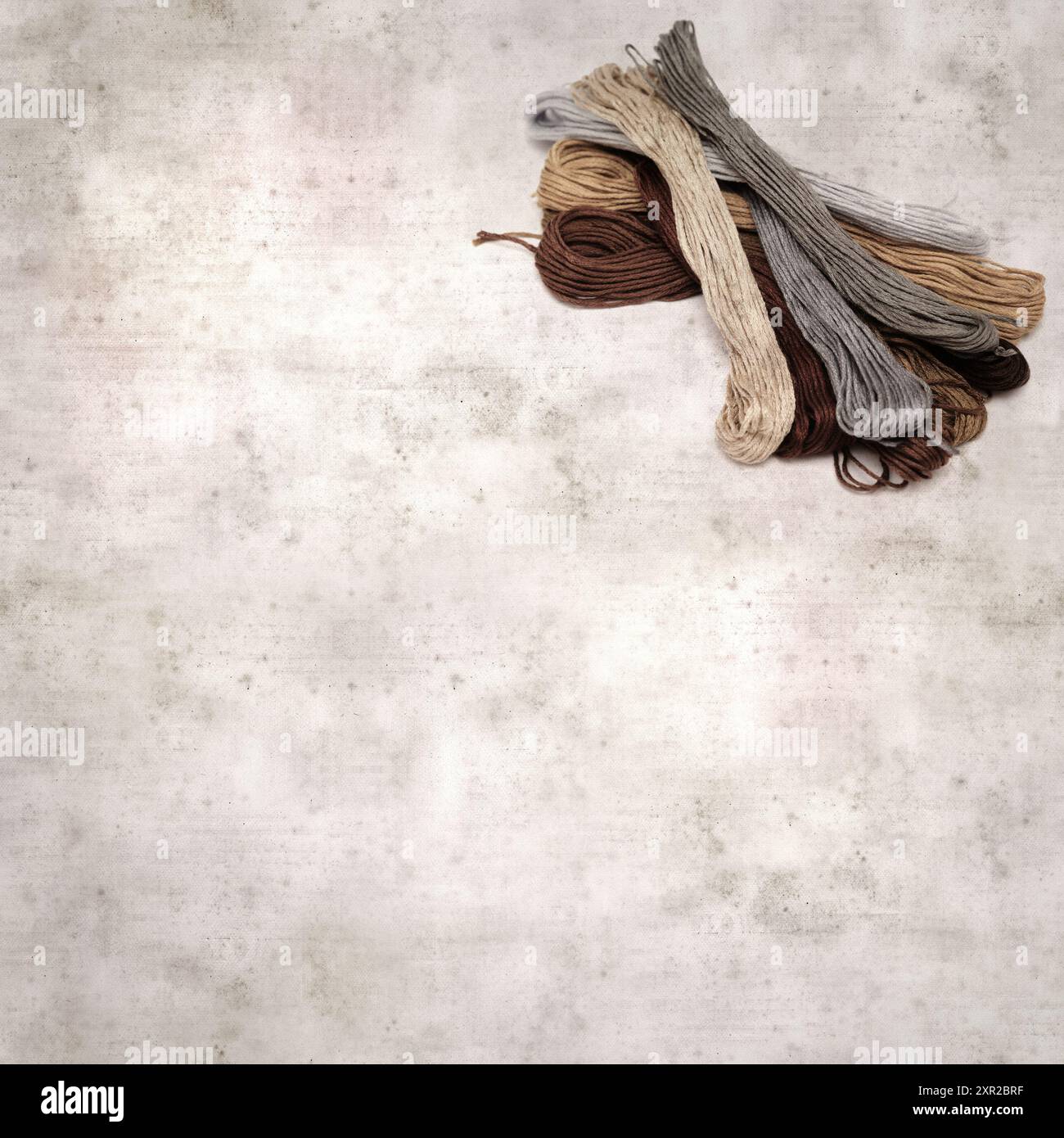 textured stylish old paper background, square, with cotton embroidery ...