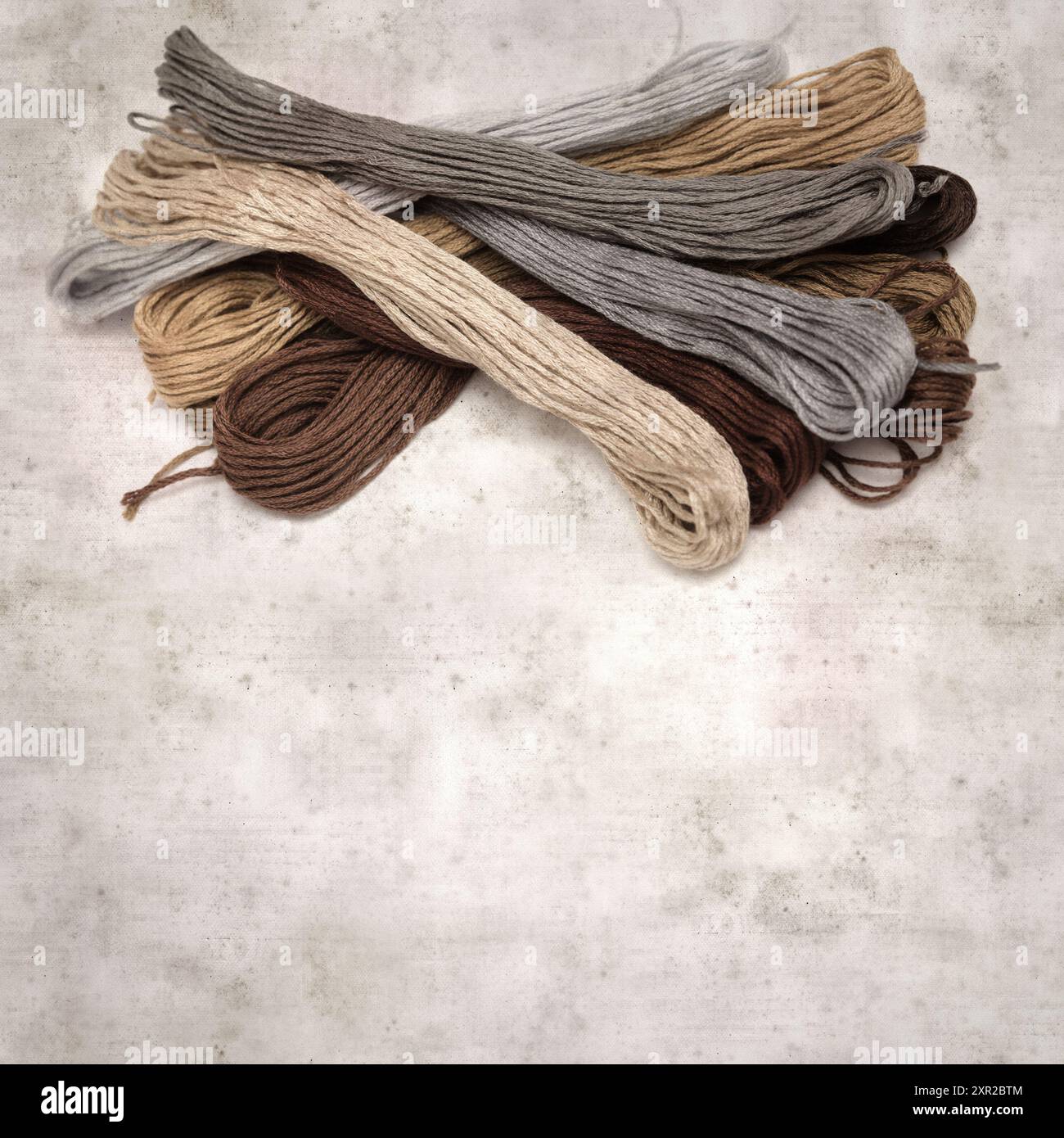 textured stylish old paper background, square, with cotton embroidery ...