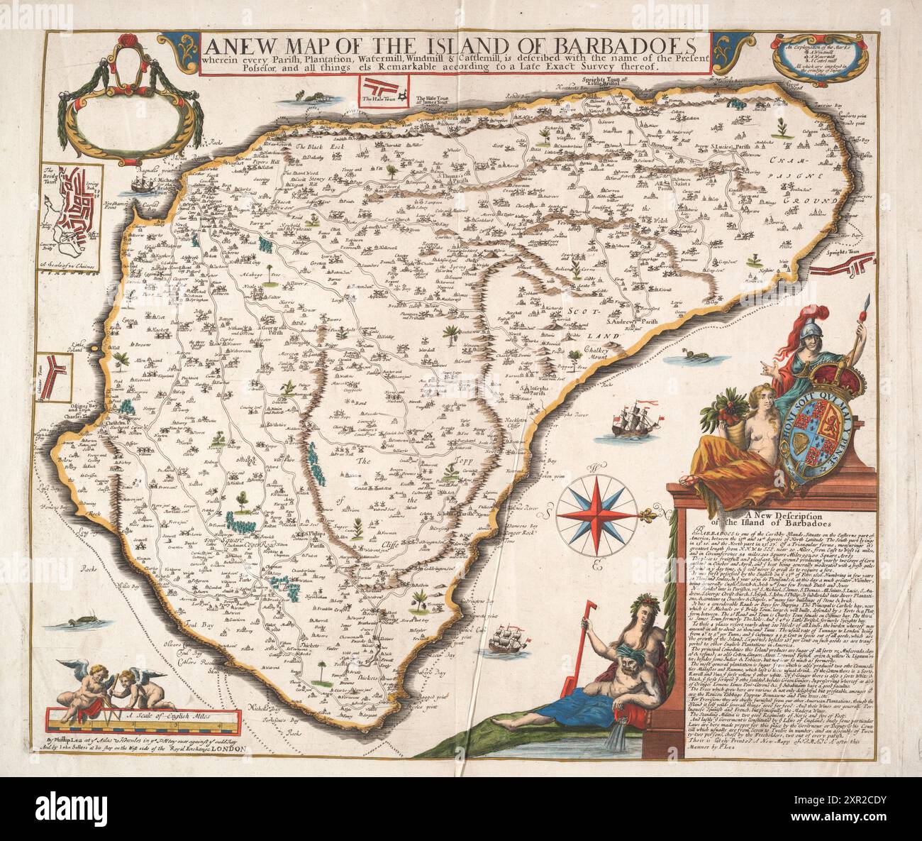 Vintage Pictorial Map. A new map of the Island of Barbadoes. By Philip ...