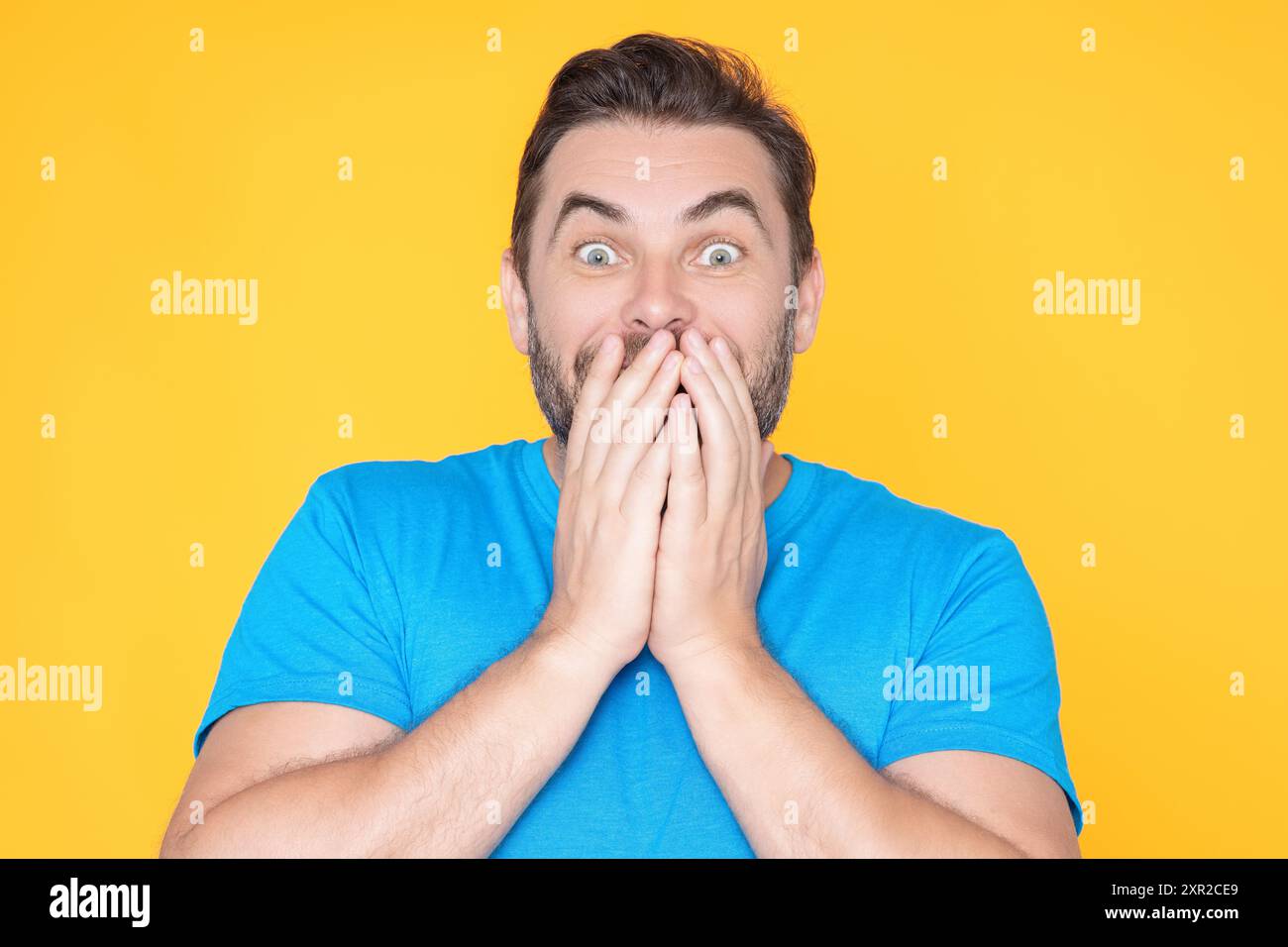 Portrait of shocked amazed excited scared man. Handsome middle age ...